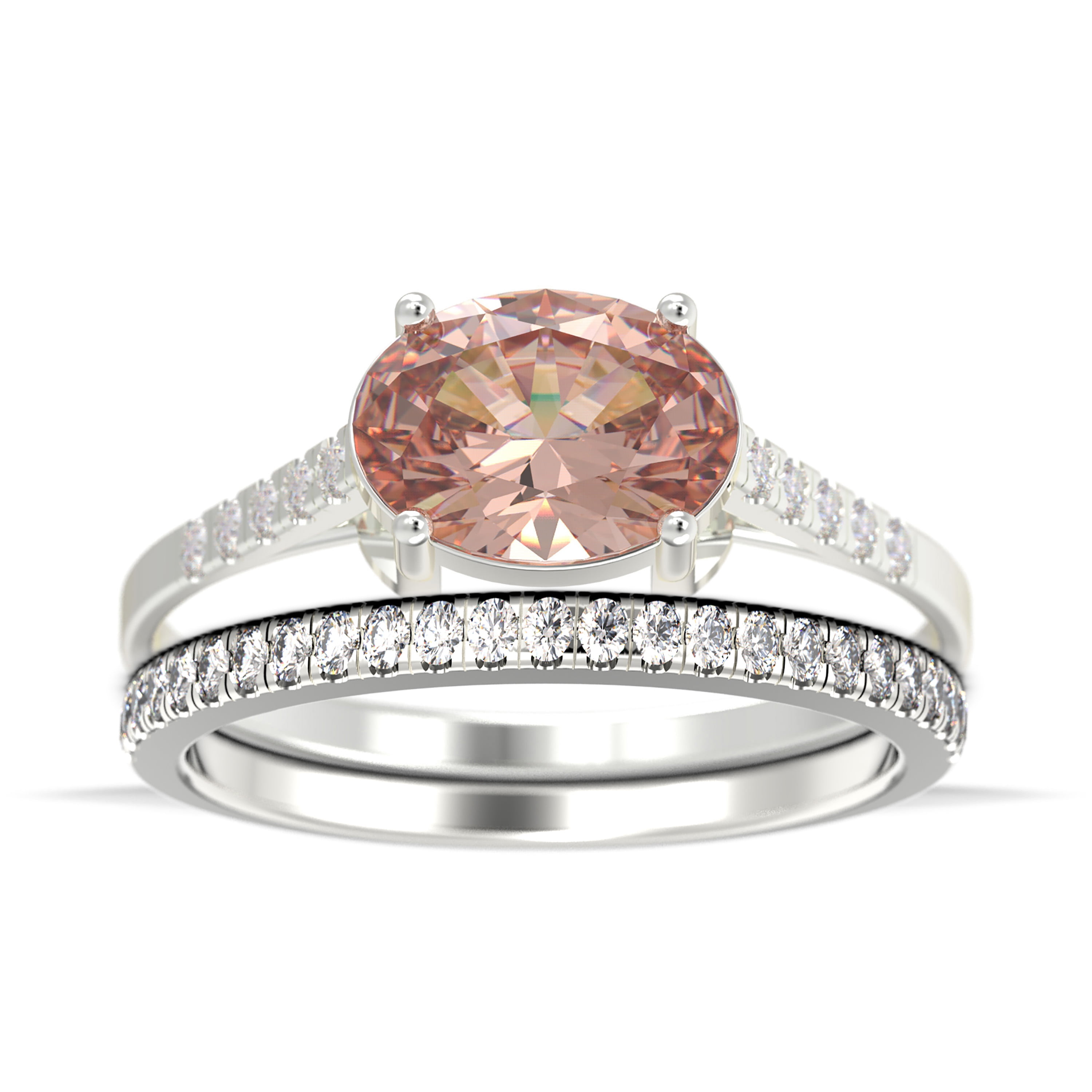 Dazzling Art Deco 2.00 Carat Oval Cut Morganite And Diamond Moissanite ...