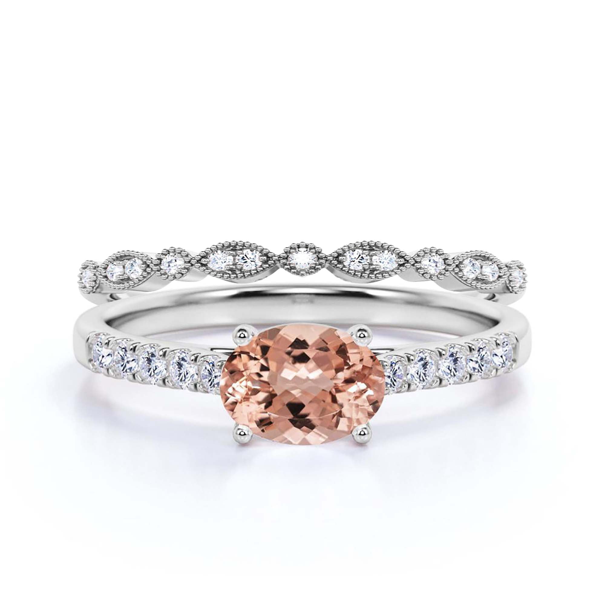 Dazzling Art Deco 2.00 Carat Oval Cut Morganite And Diamond Moissanite ...