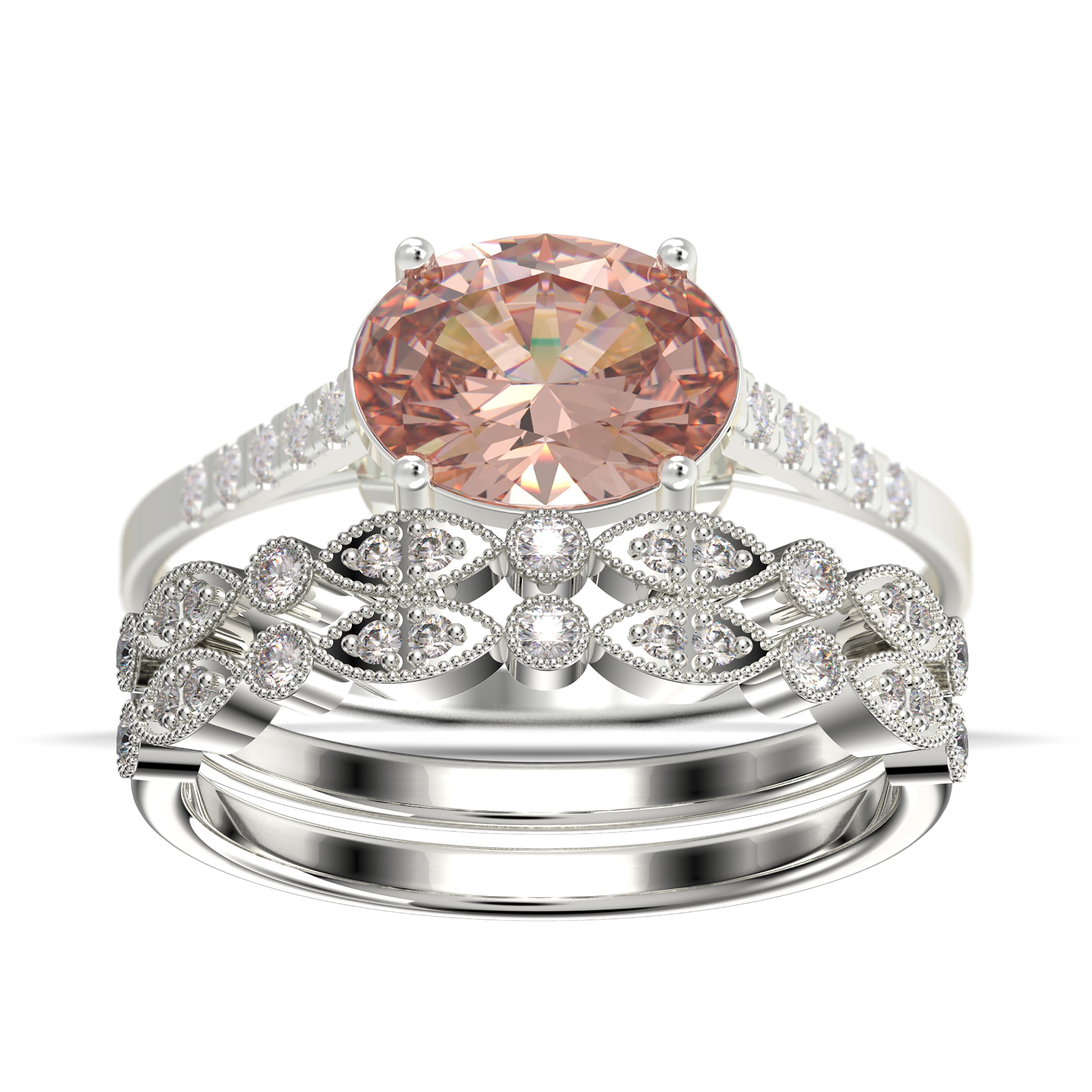 Dazzling Art Deco 2.50 Carat Oval Cut Morganite And Diamond Moissanite Unique Engagement Ring ...