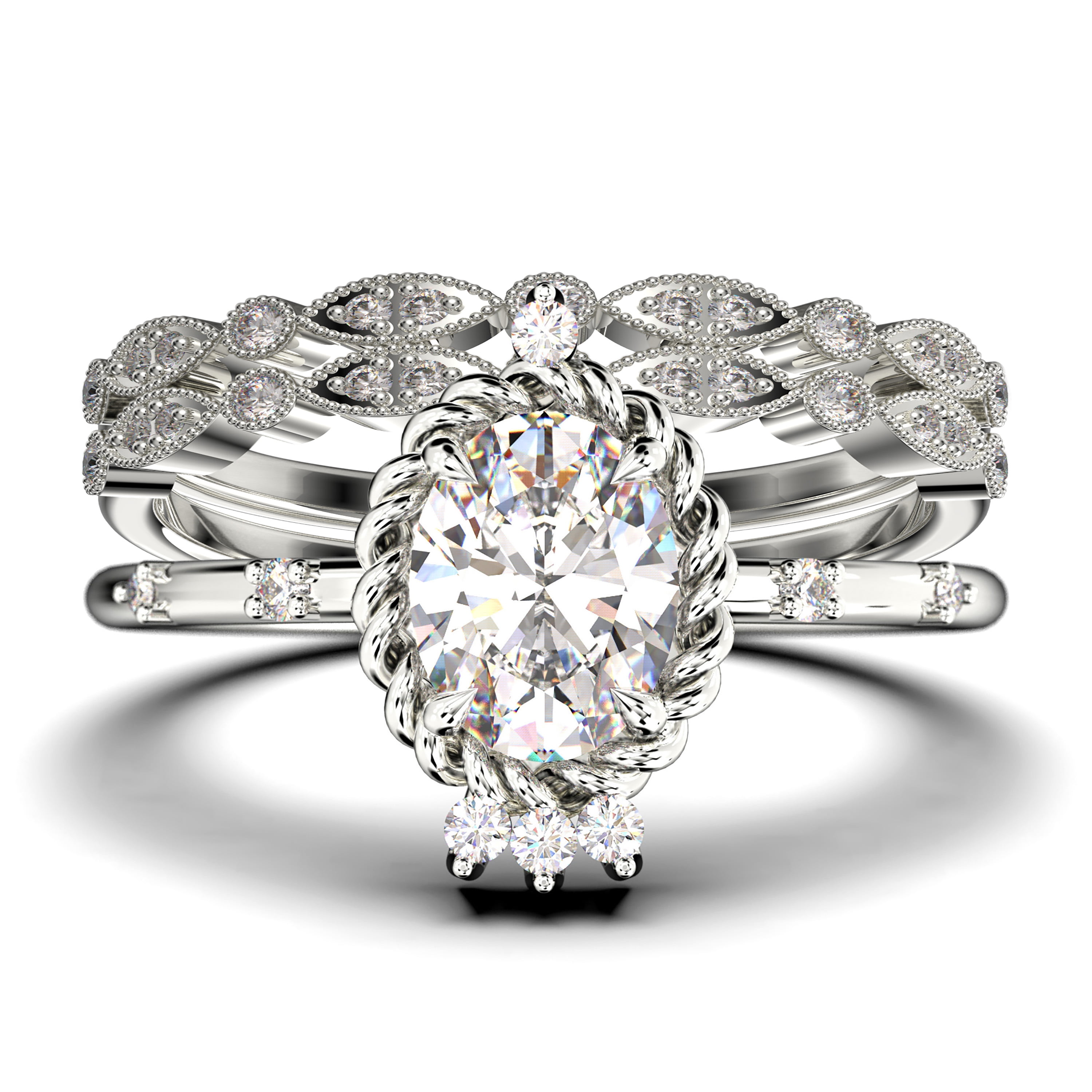 Dazzling Art Nouvea 2.50 Carat Oval Cut Diamond Moissanite Engagement Ring, Wedding Ring In 925 ...