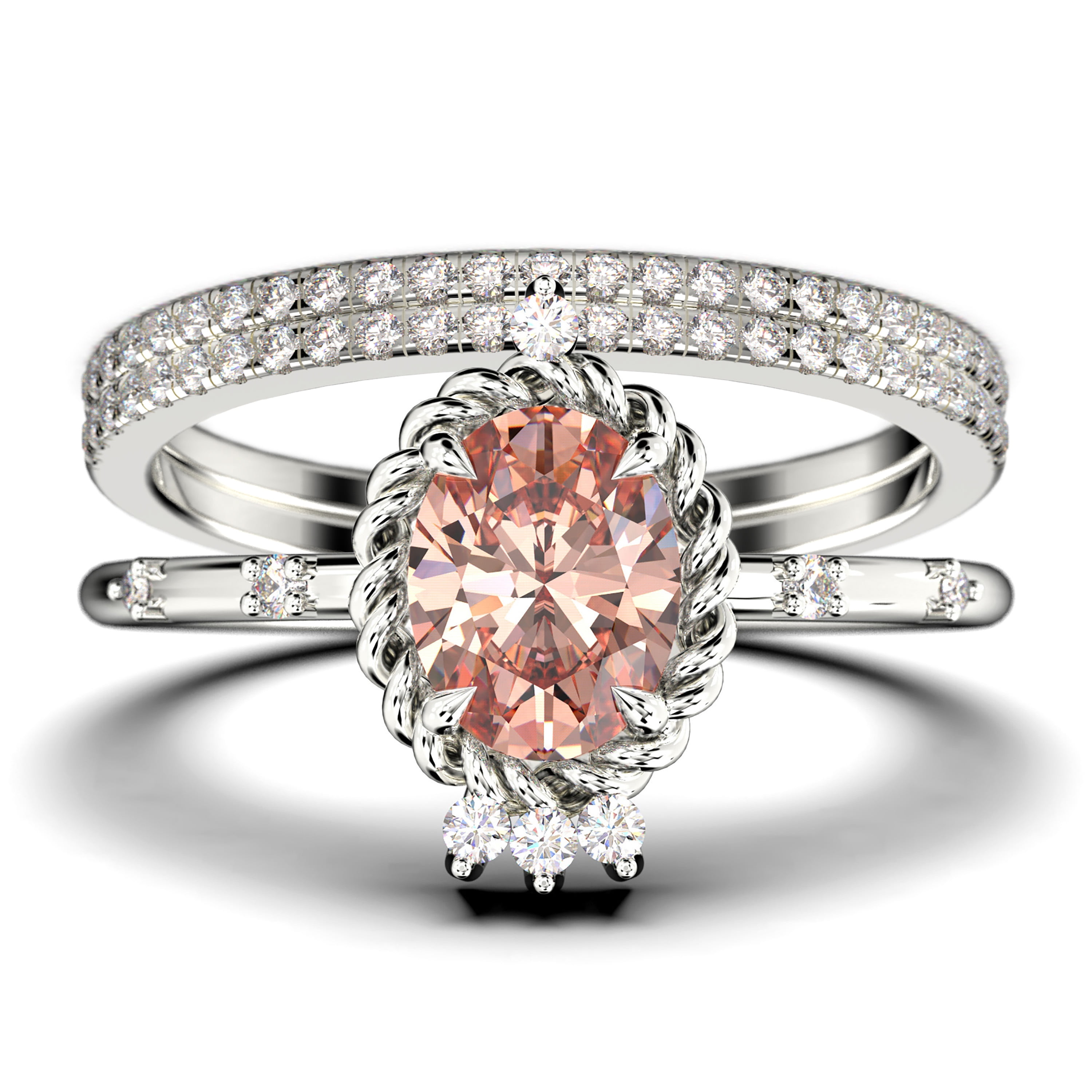 Dazzling Art Nouvea 2.50 Carat Oval Cut Morganite And Diamond Moissanite Engagement Ring ...