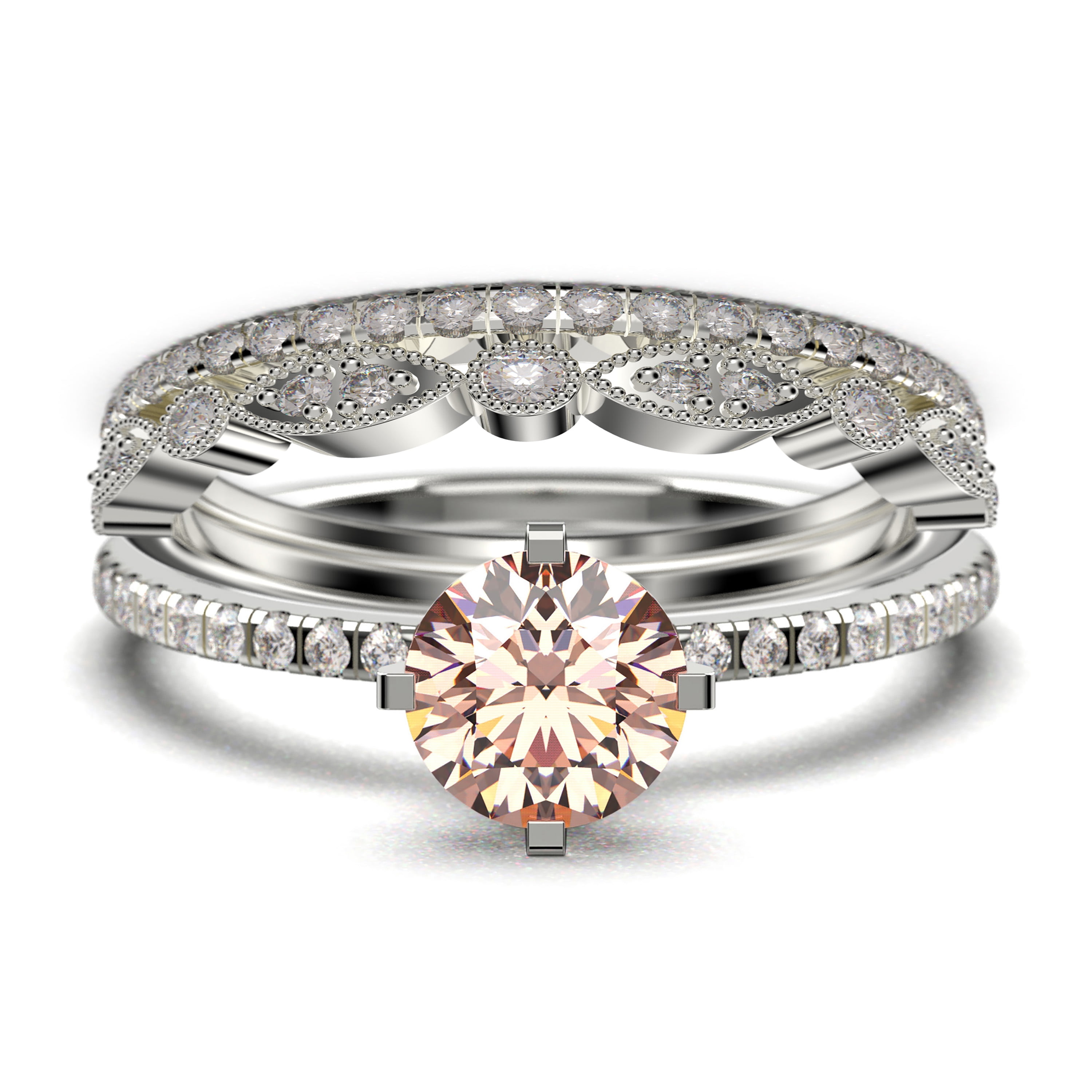 Dazzling Art deco 1.75 Carat Round Cut Morganite And Diamond Moissanite ...