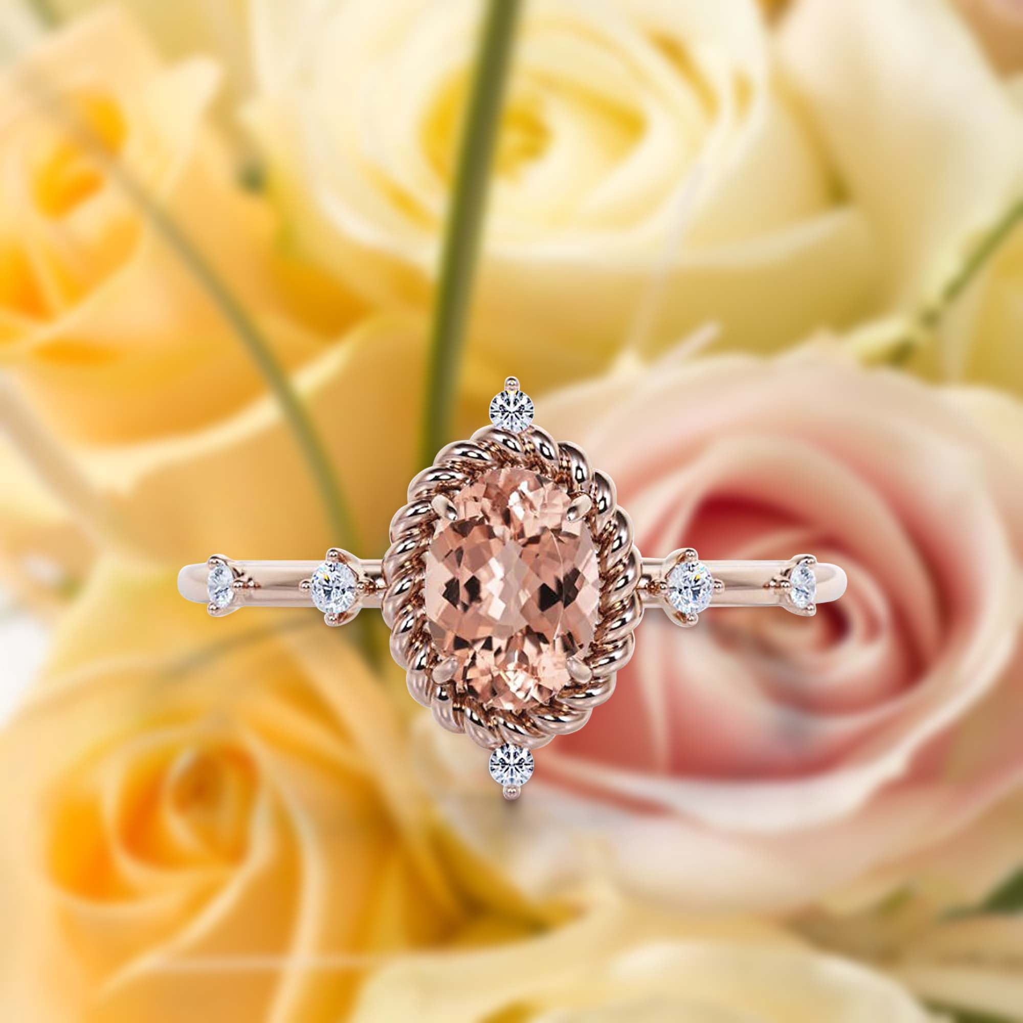 Dazzling Art nouvea 1.50 Carat Oval Cut Morganite And Diamond ...