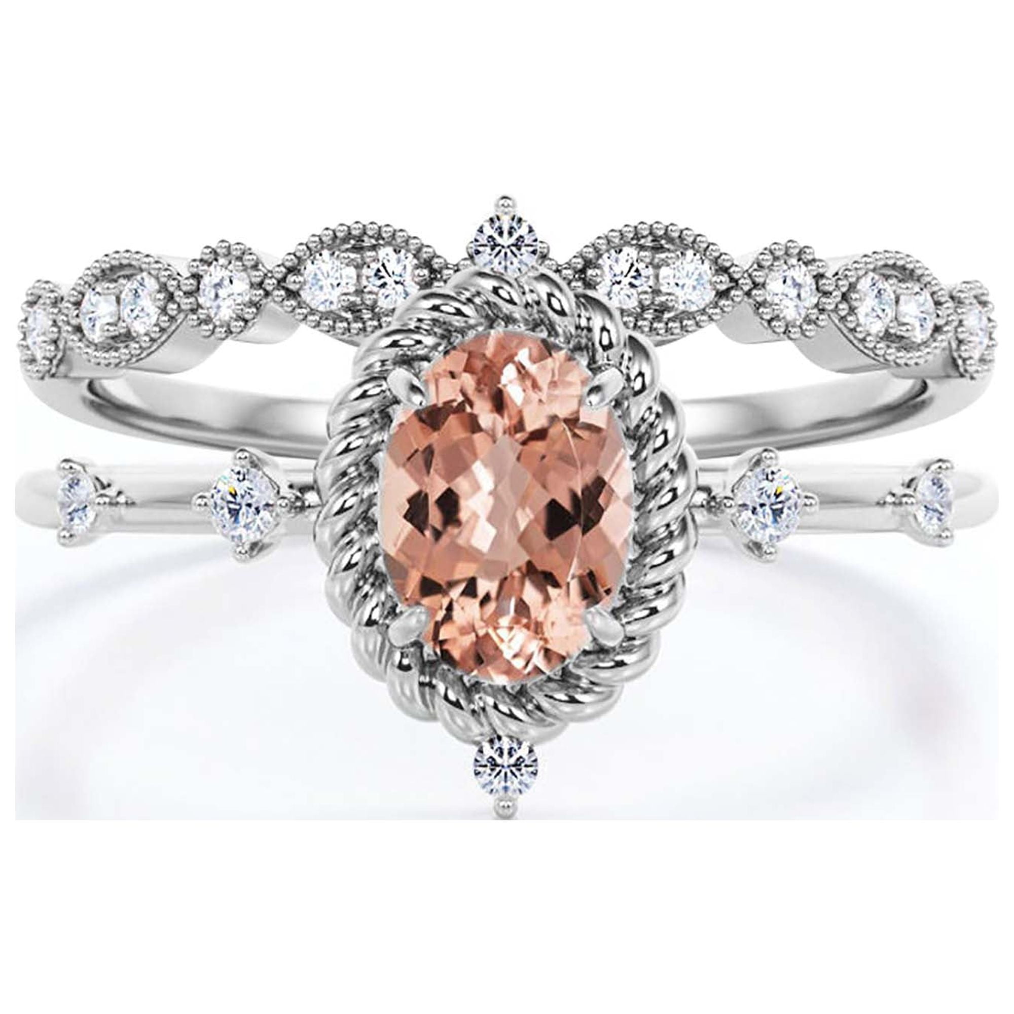 Dazzling Art nouvea 2.00 Carat Oval Cut Morganite And Diamond Moissanite Engagement Ring ...