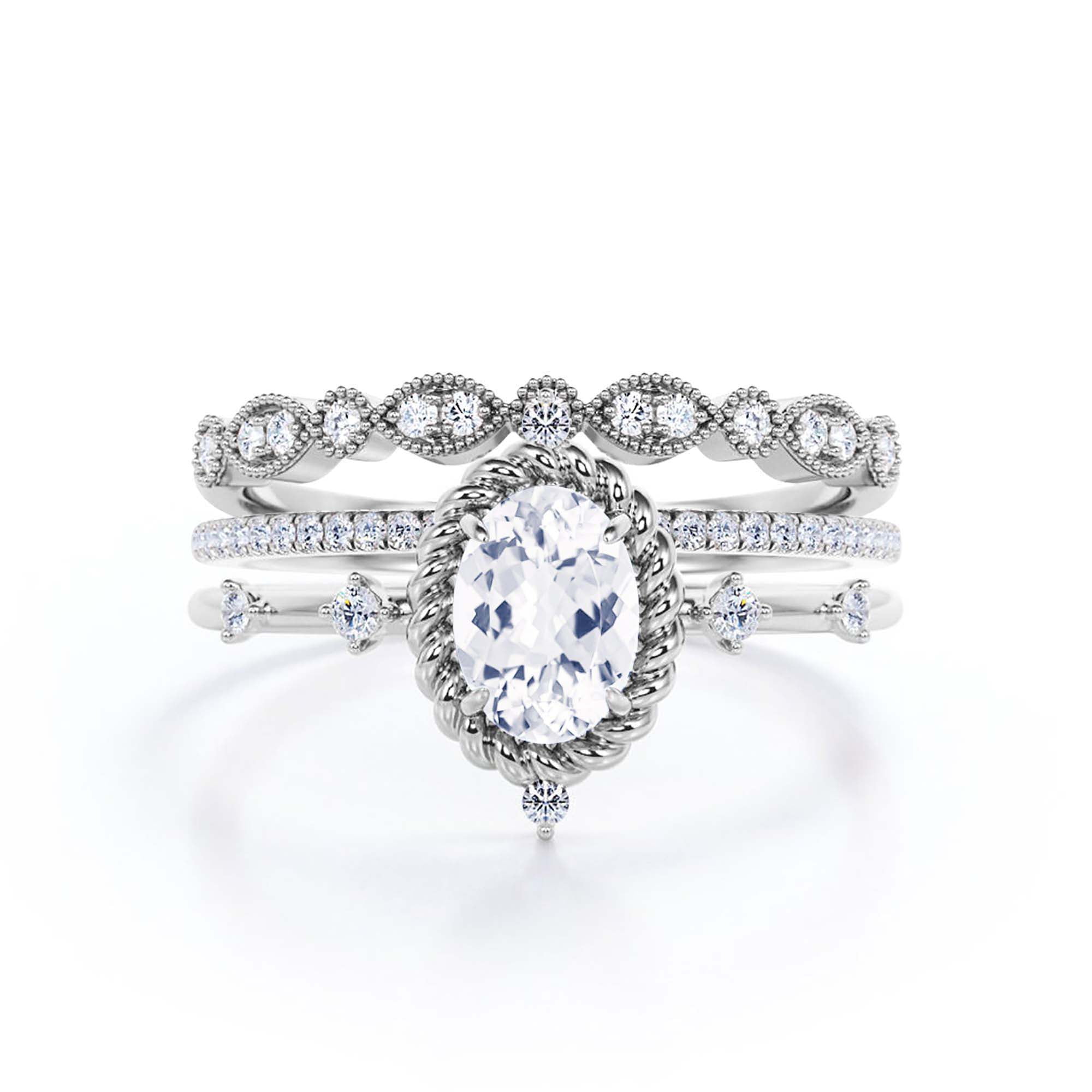 Dazzling Art nouvea 2.50 Carat Oval Cut Diamond Moissanite Engagement Ring, Wedding Ring in 10k ...