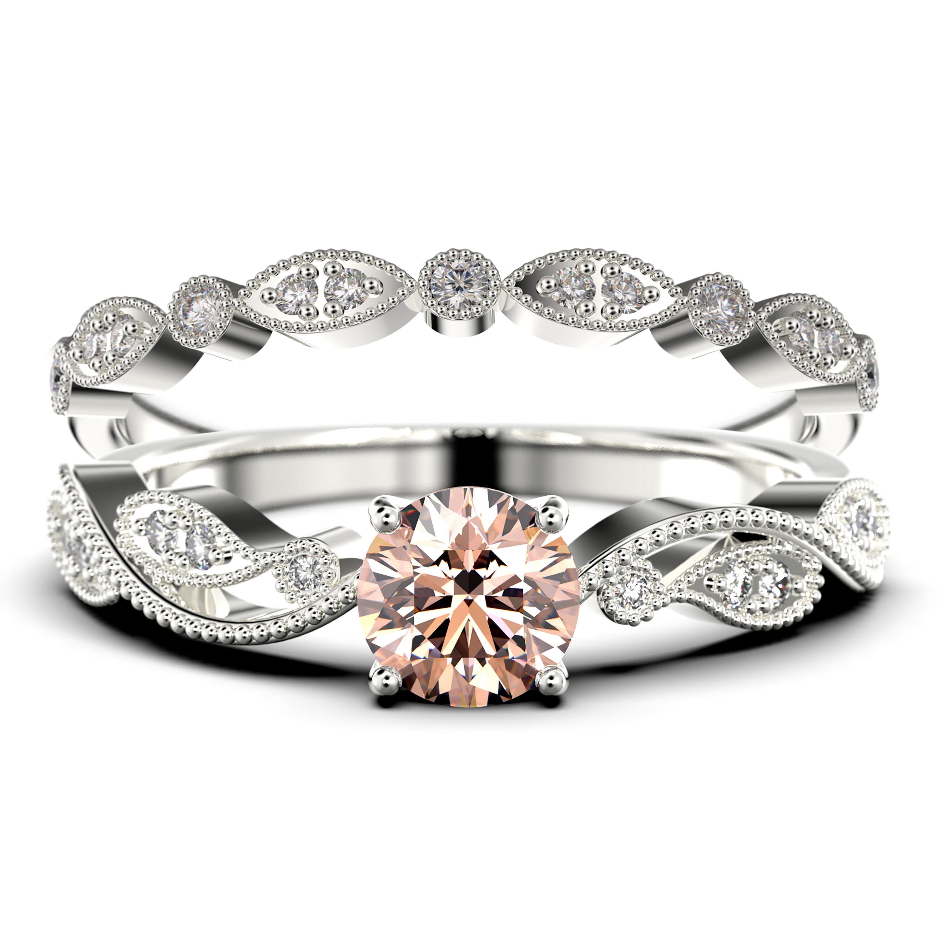 Dazzling Boho & hippie 1.75 Carat Round Cut Morganite And Diamond Moissanite Classic Inspired ...