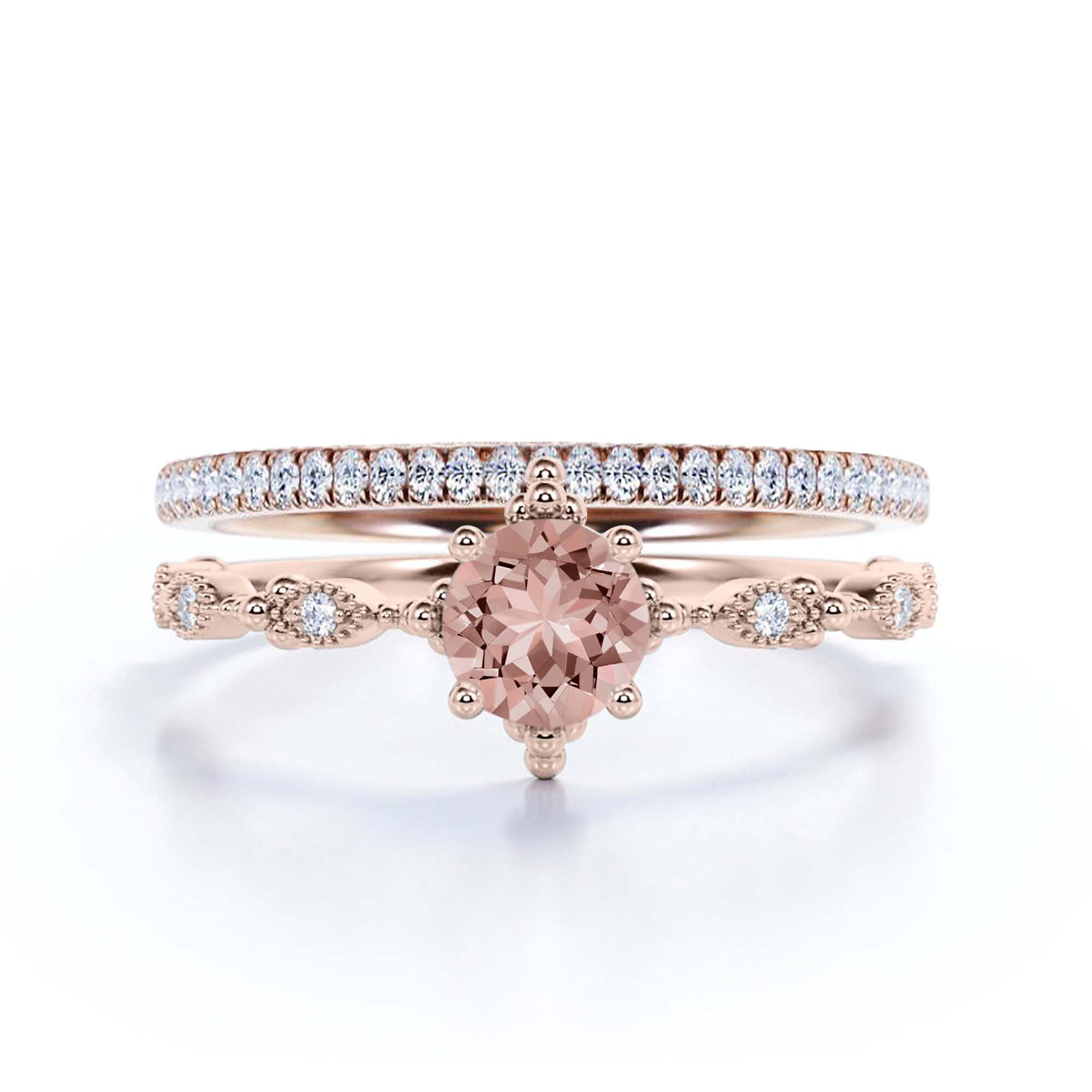 Dazzling Boho & hippie 1.75 Carat Round Morganite And Diamond ...