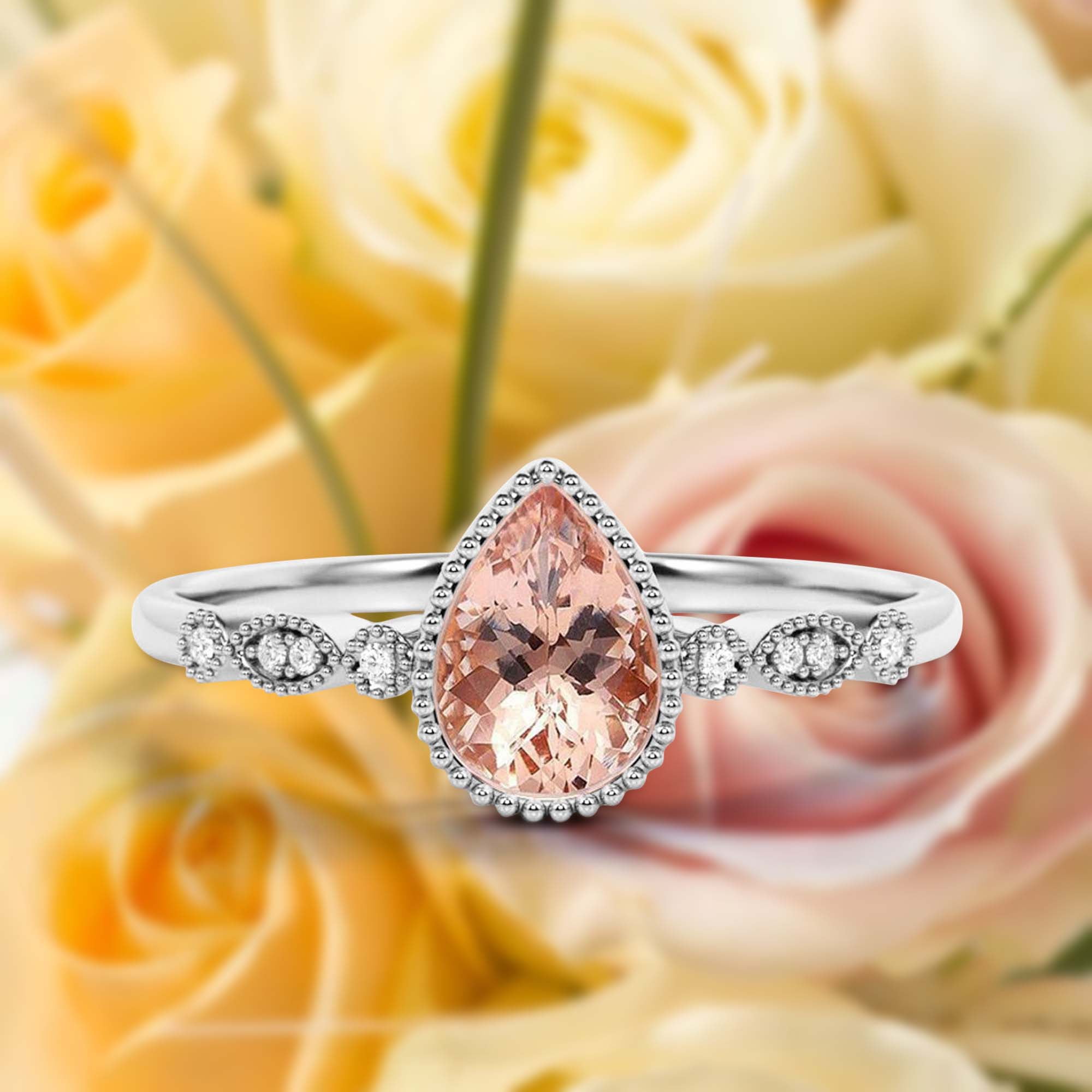 Dazzling Boho & hippiepie 1.25 Carat Pear Cut Morganite And Diamond ...