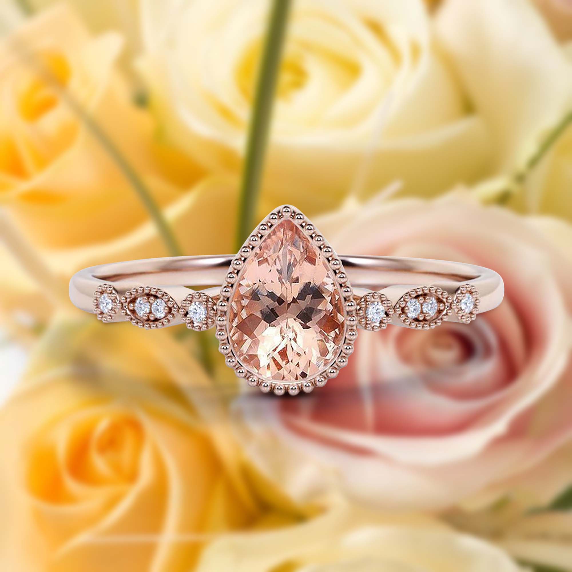 1.5 Carat Classic Pear Cut Morganite With Diamond Celebrity Engagement ...