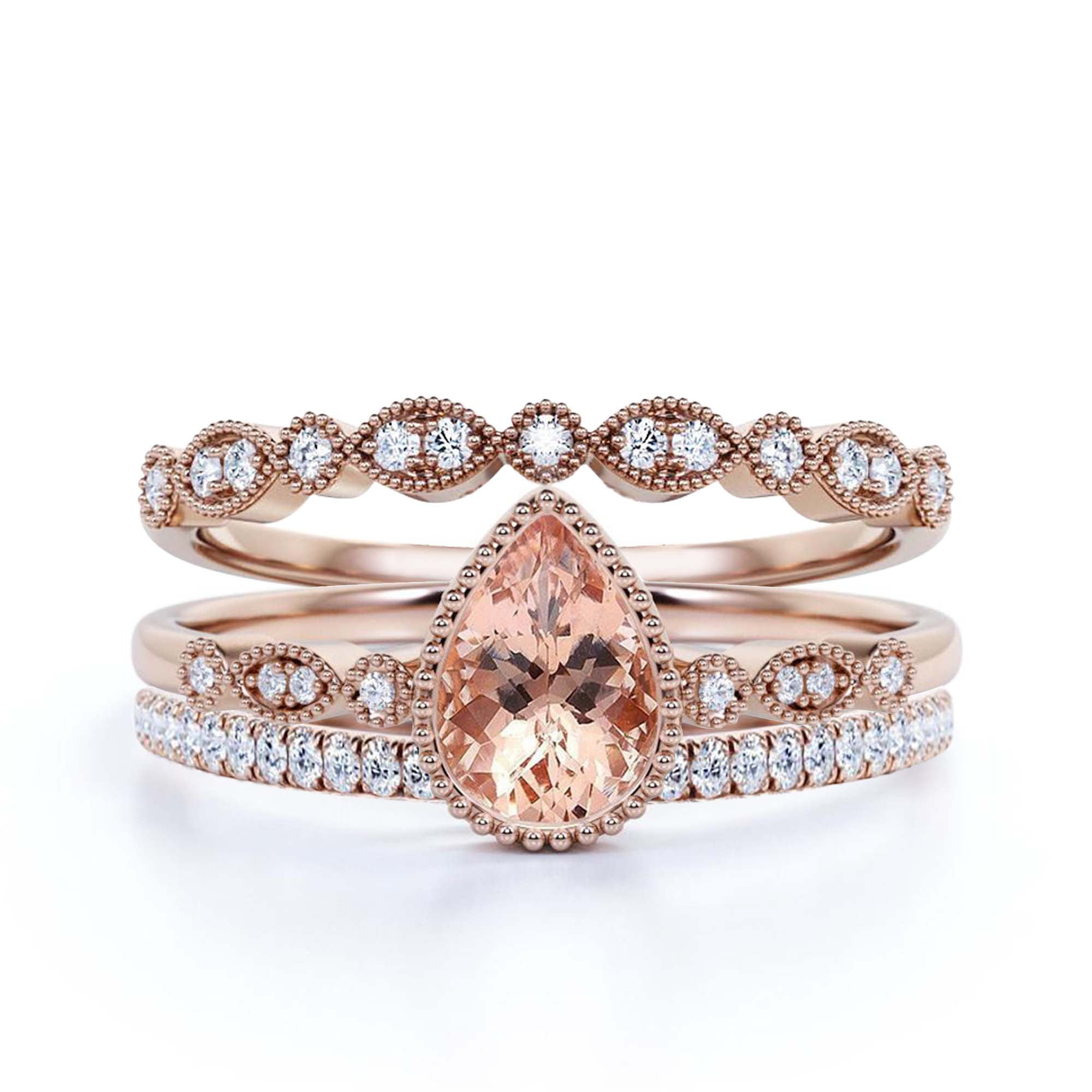 Dazzling Boho & hippiepie 2.25 Carat Pear Cut Morganite And Diamond Moissanite Engagement Ring ...