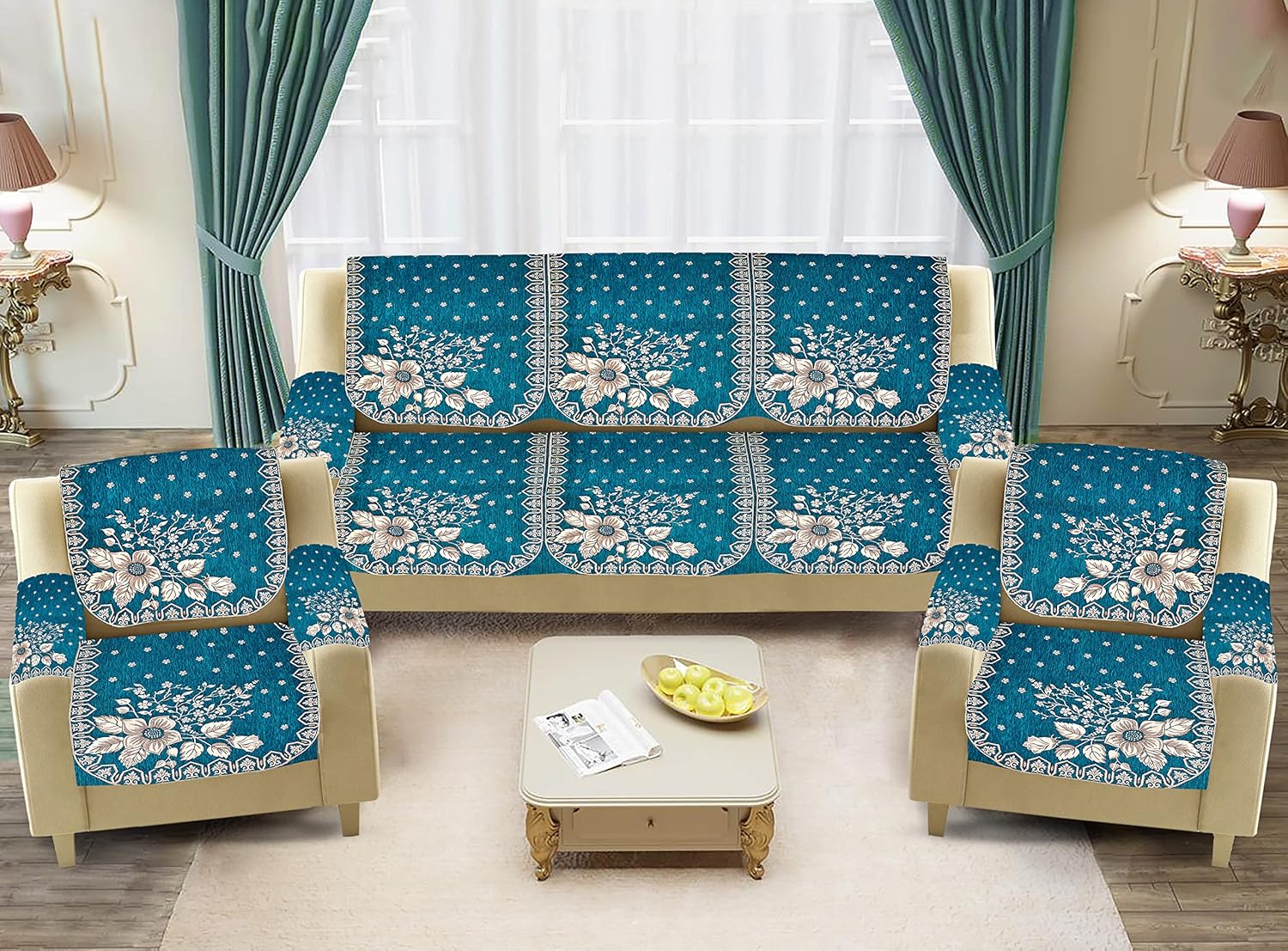 Dazzling DECOR Velvet Sofa Cover with Arm Covers Set of 5 Seater ...