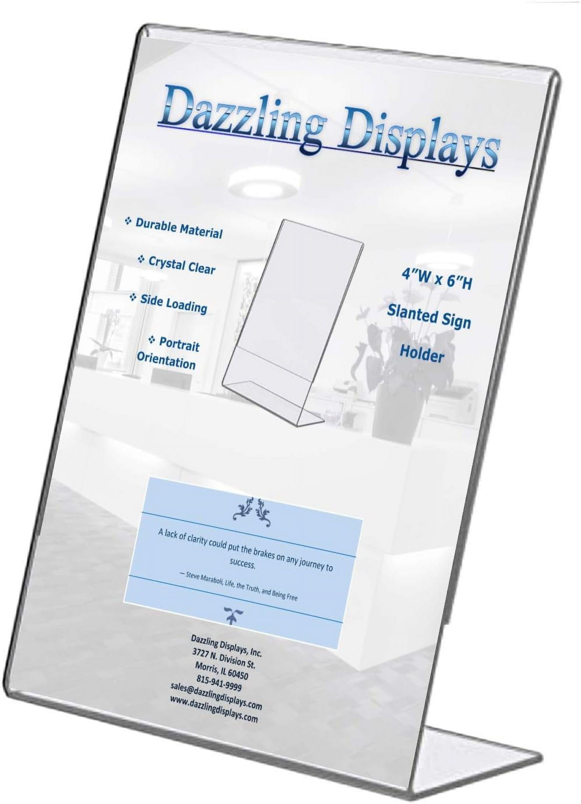 Dazzling Displays Clear Acrylic Sign Holder 4 x 6 - Clear Slanted Sign ...