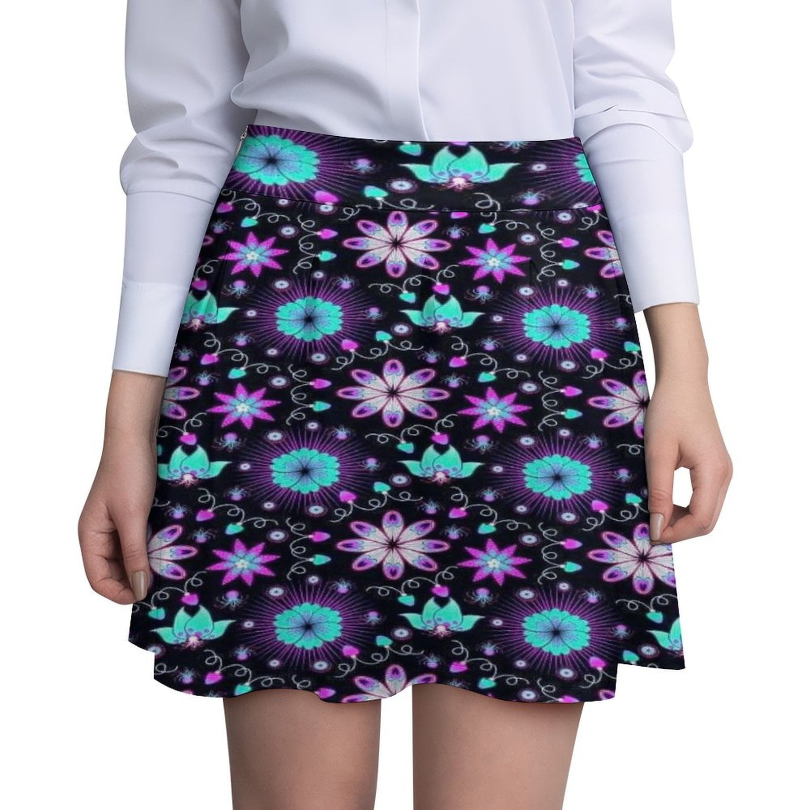 Dazzling Flowers Women's Casual Mini Skirt Invisible Zipper Summer ...