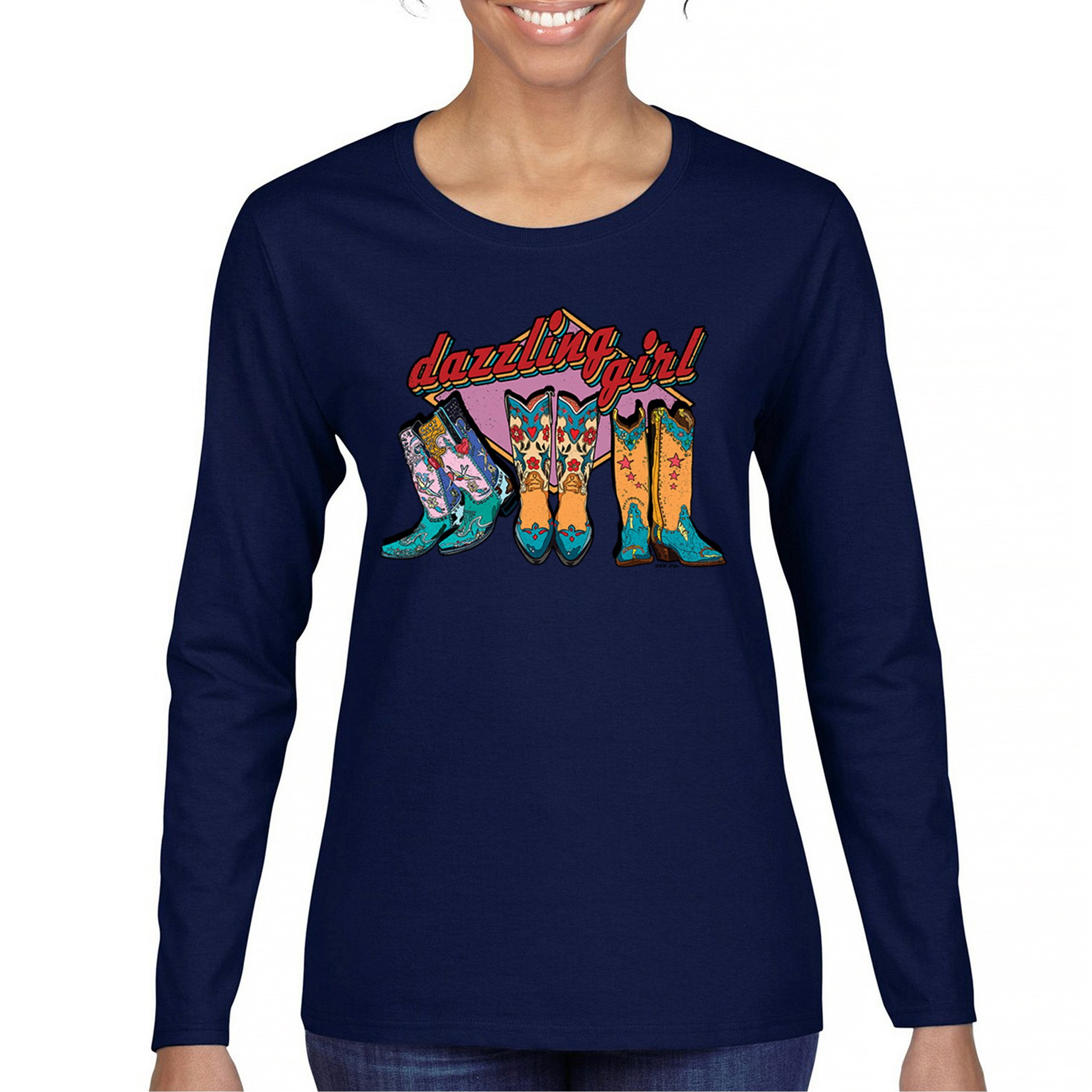Dazzling Girl Women's Long Sleeve T-shirt Blessed and Lucky Cowgirl ...