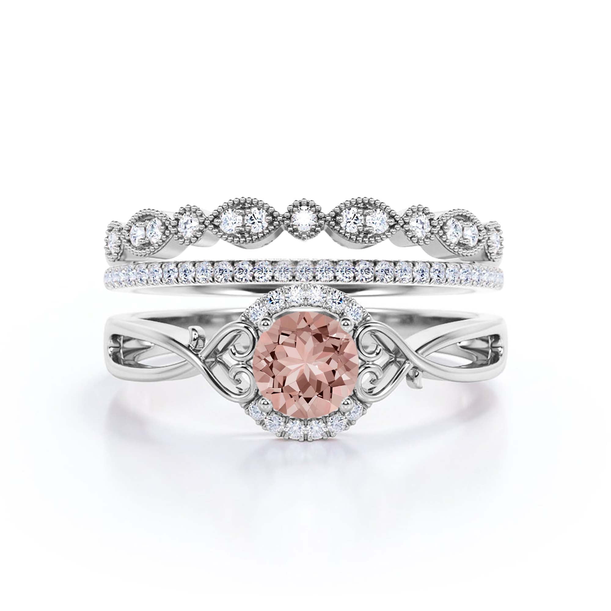 Dazzling Half Halo 2.25 Carat Round Cut Morganite And Diamond ...