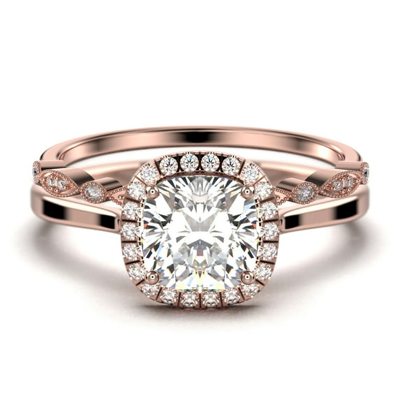 Dazzling Halo 2.05 Carat Cushion Cut Diamond Moissanite Engagement Ring ...