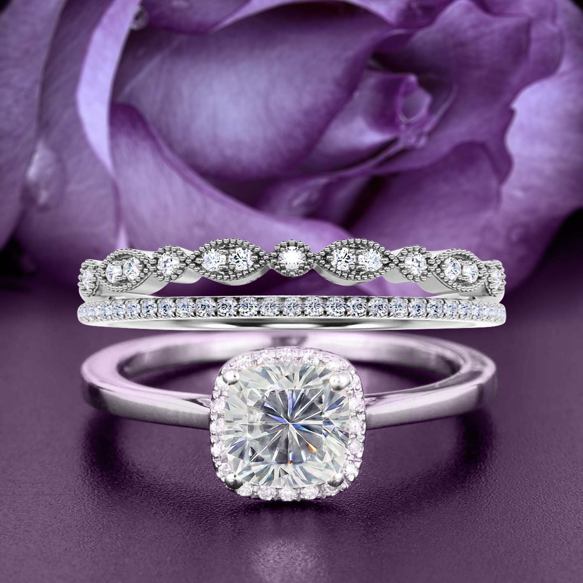 Dazzling Halo 2.55 Carat Cushion Cut Diamond Moissanite Engagement Ring ...