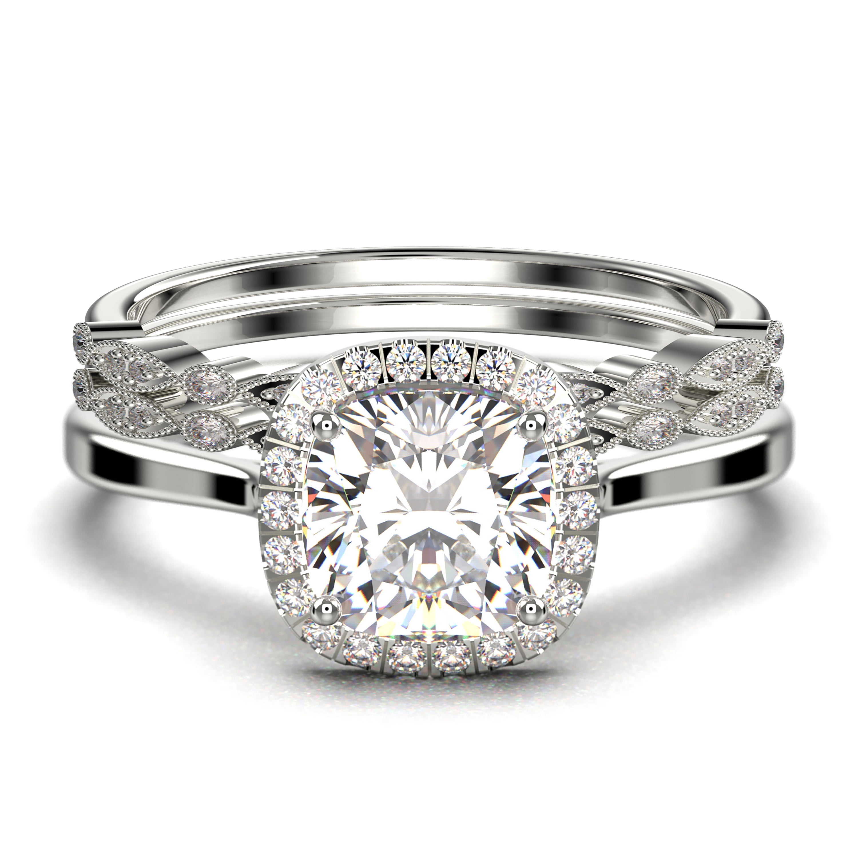 Dazzling Halo 2.55 Carat Cushion Cut Diamond Moissanite Engagement Ring ...