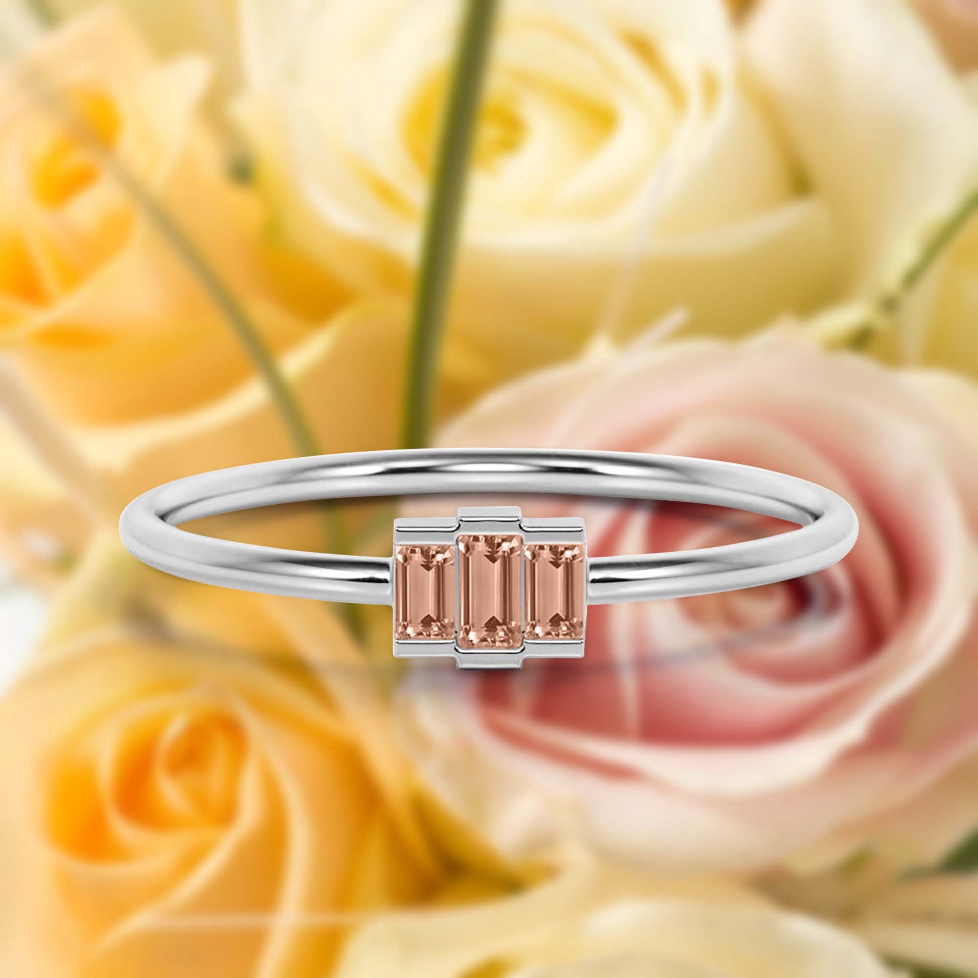 Dazzling Minimalist 0.70 Carat Baguette Cut Trilogy Morganite ...