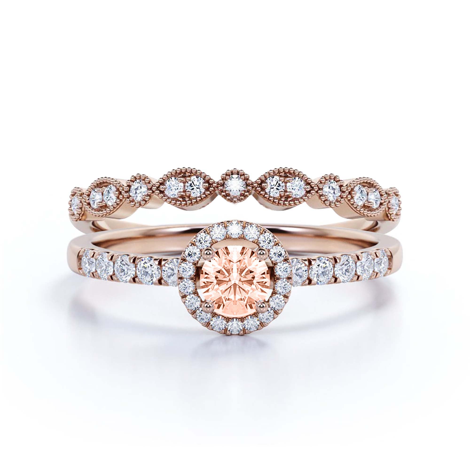 Dazzling Minimalist 1.50 Catar Round Morganite And Diamond Moissanite Engagement Ring, Wedding ...