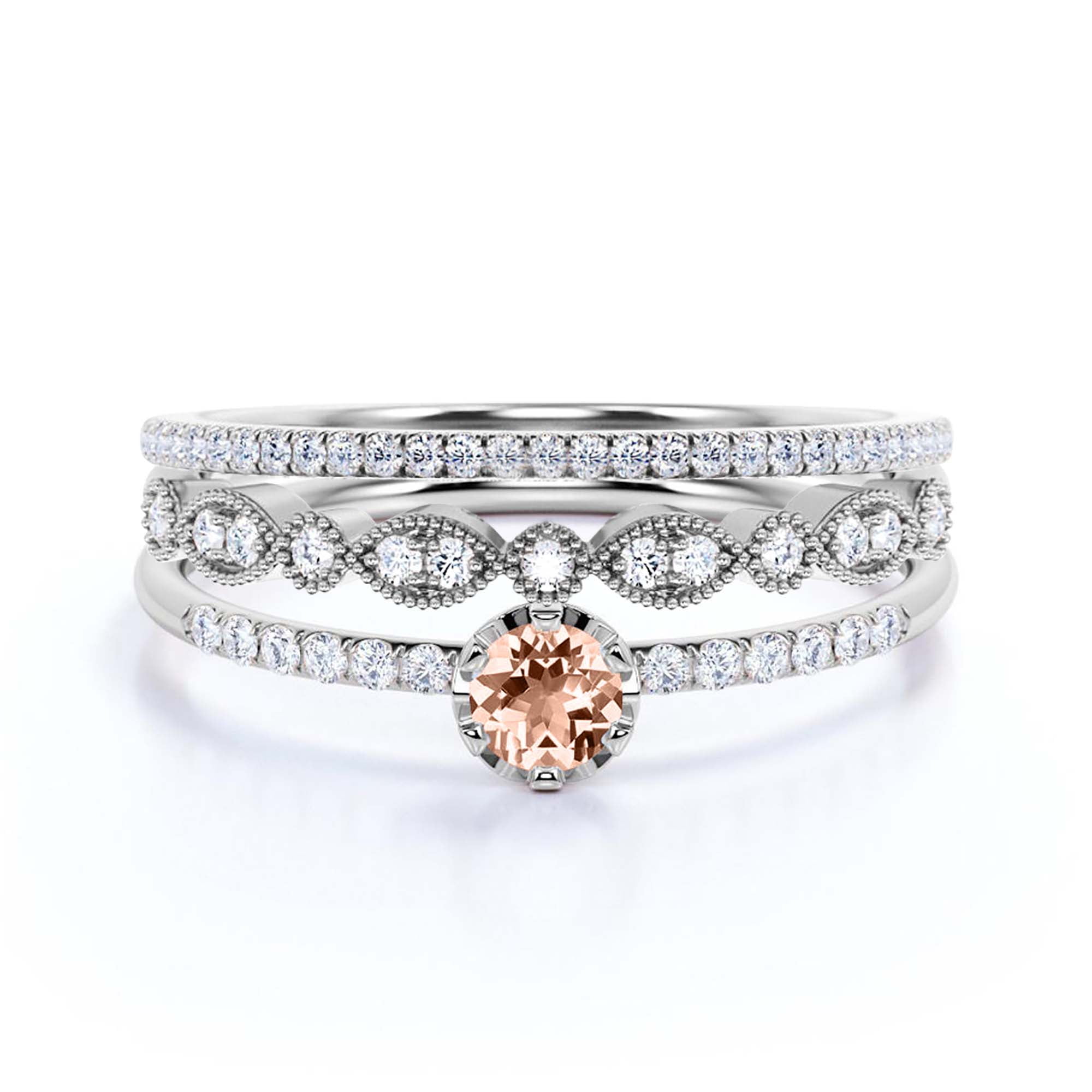 Dazzling Minimalist 1.55 Carat Round Cut Morganite And Diamond ...