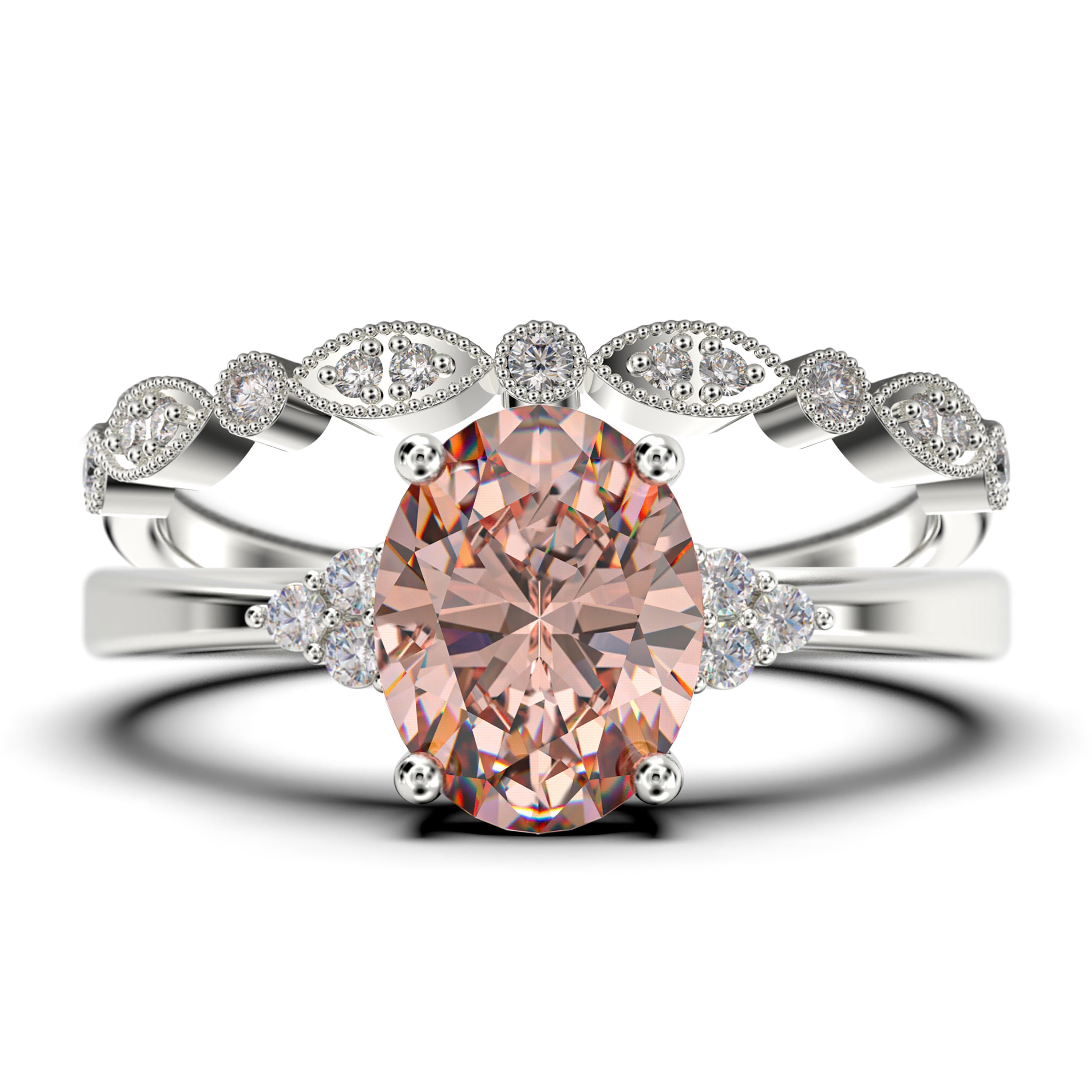 Dazzling Minimalist 2.00 Carat Oval Cut Morganite And Diamond ...