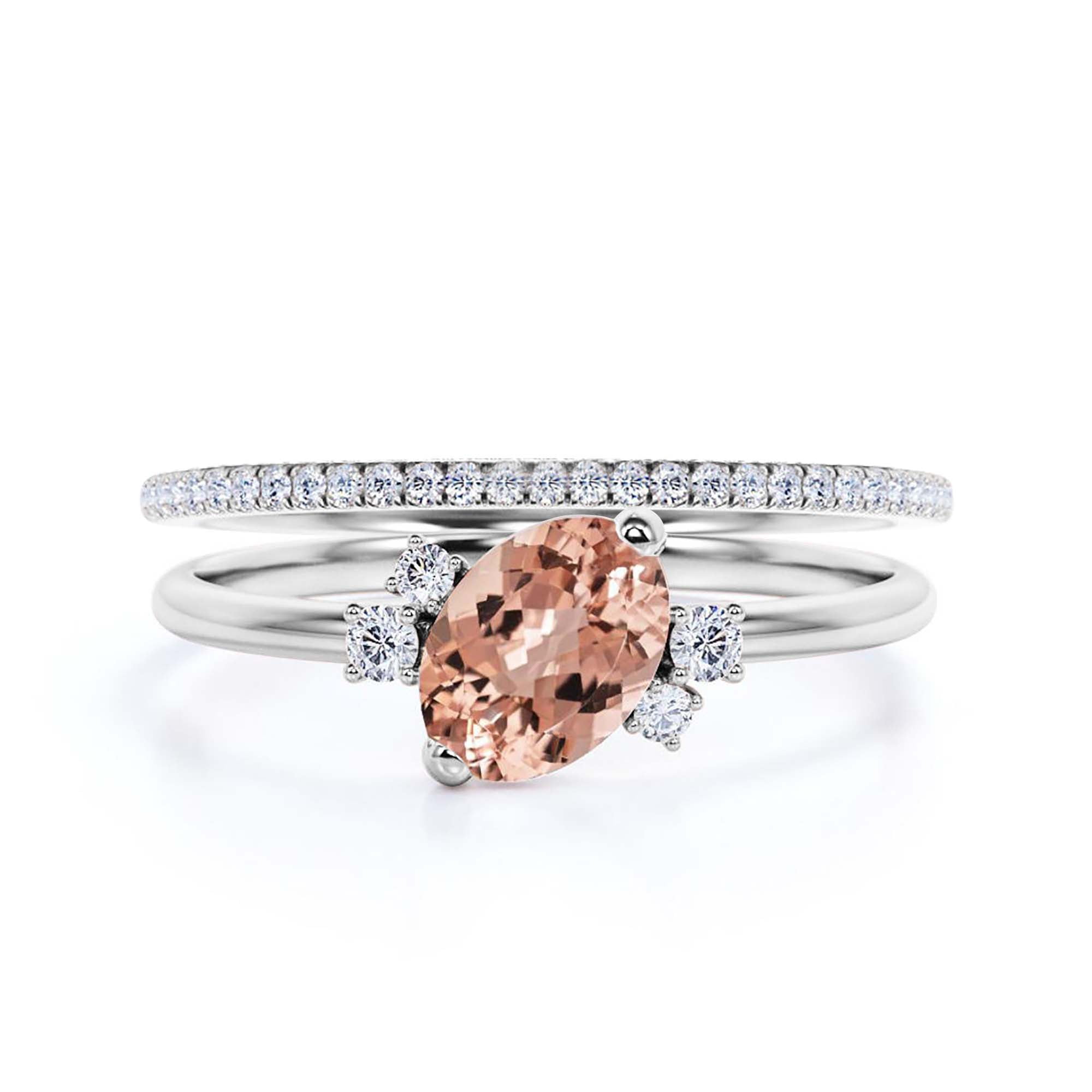 Dazzling Minimalist 2.00 Carat Oval Cut Morganite And Diamond Moissanite Engagement Ring ...