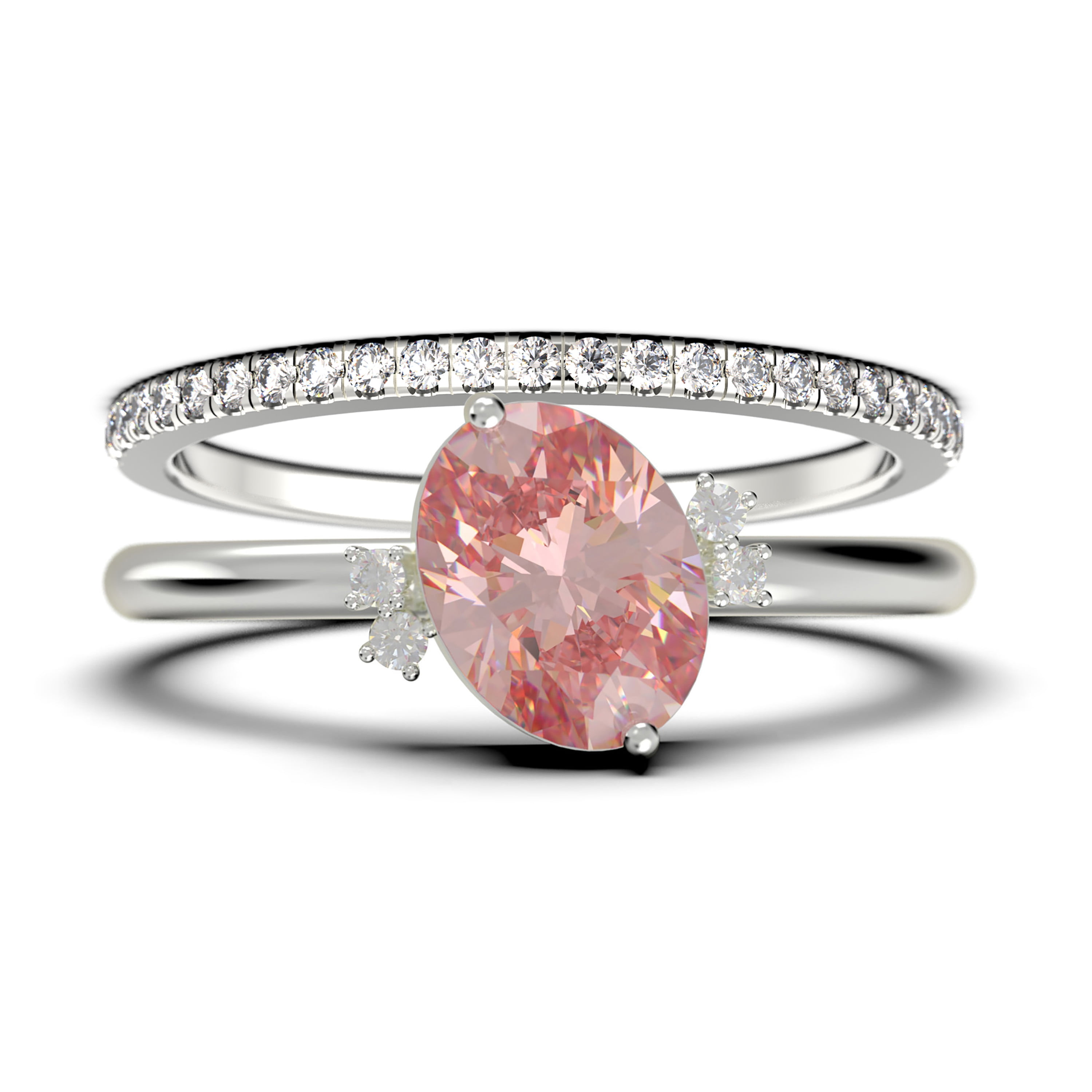 Dazzling Minimalist 2.00 Carat Oval Cut Morganite And Diamond Moissanite Engagement Ring ...