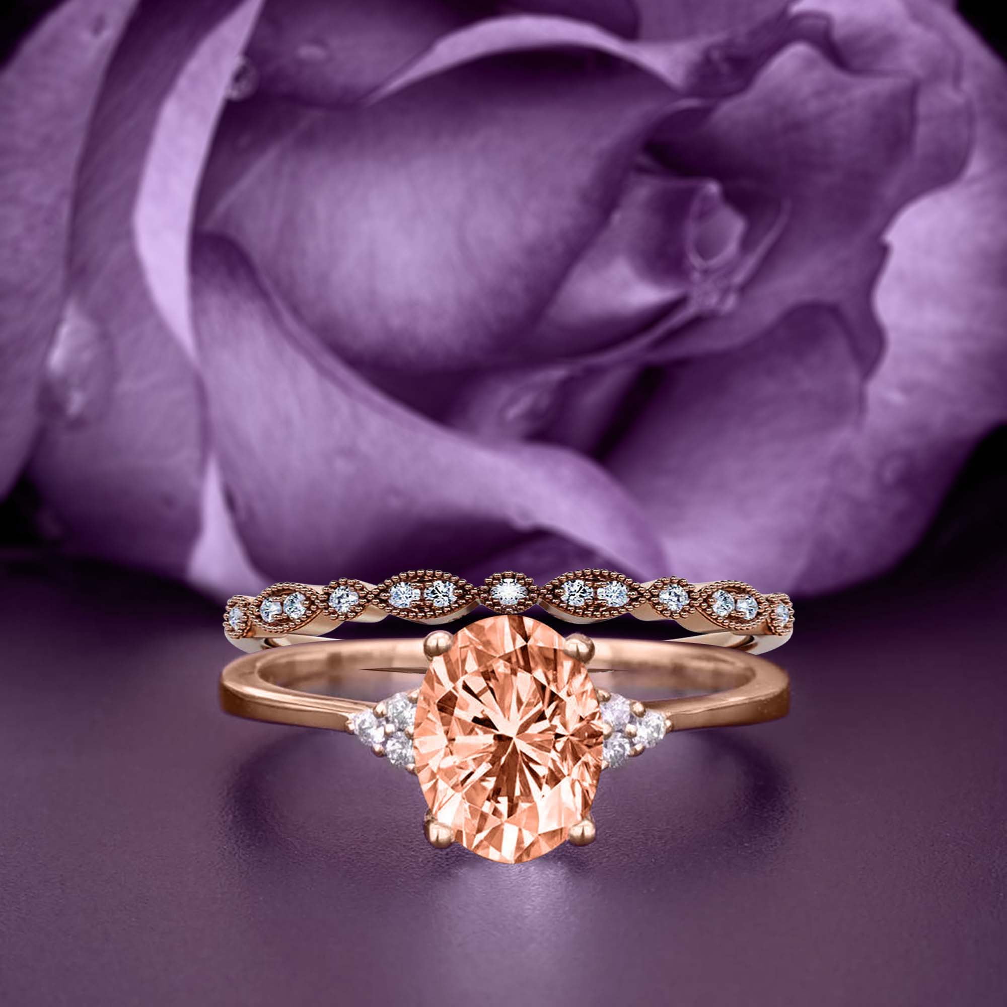 Dazzling Minimalist 2.00 Carat Oval Cut Morganite And Diamond ...