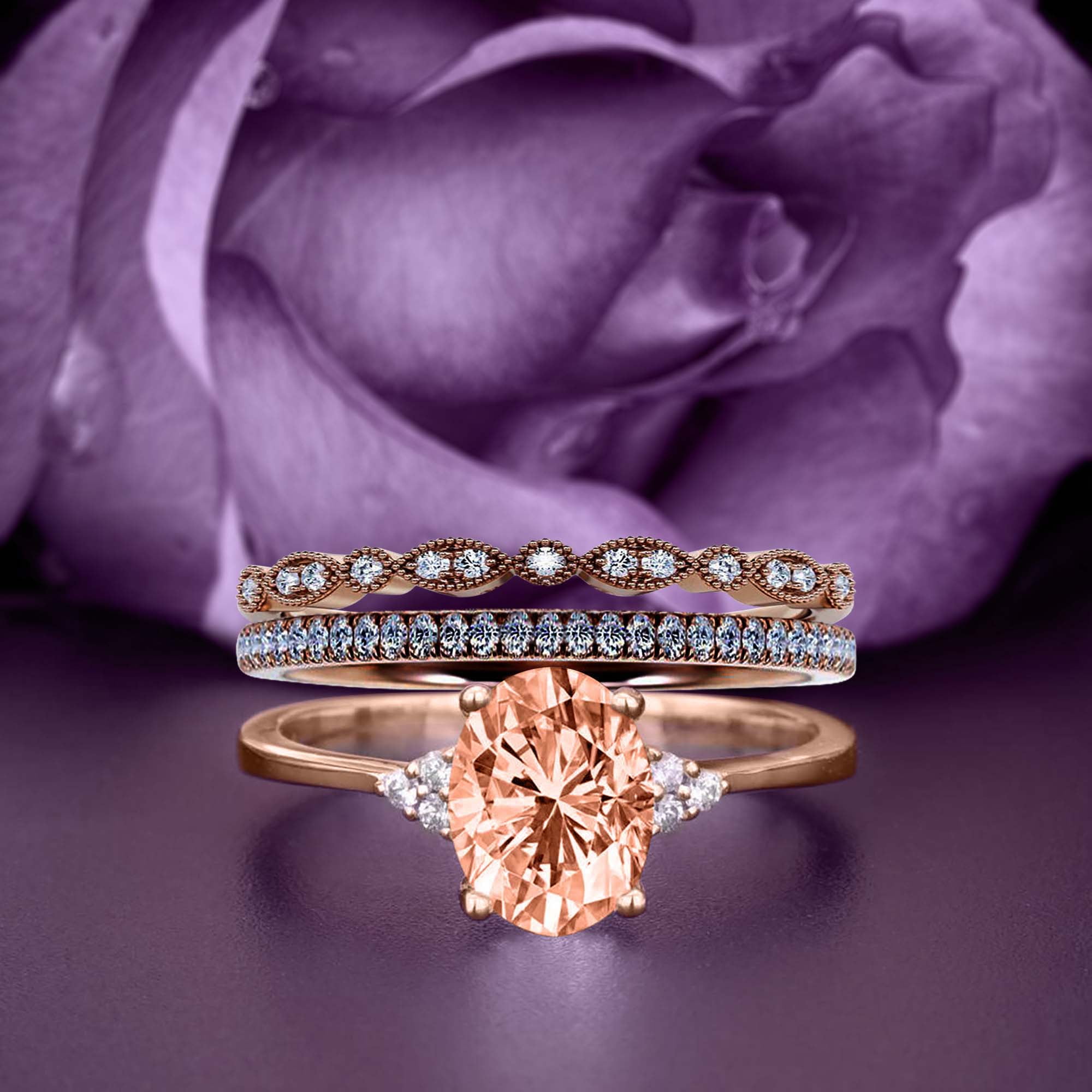 Dazzling Minimalist 2.50 Carat Oval Cut Morganite And Diamond Moissanite Engagement Ring ...