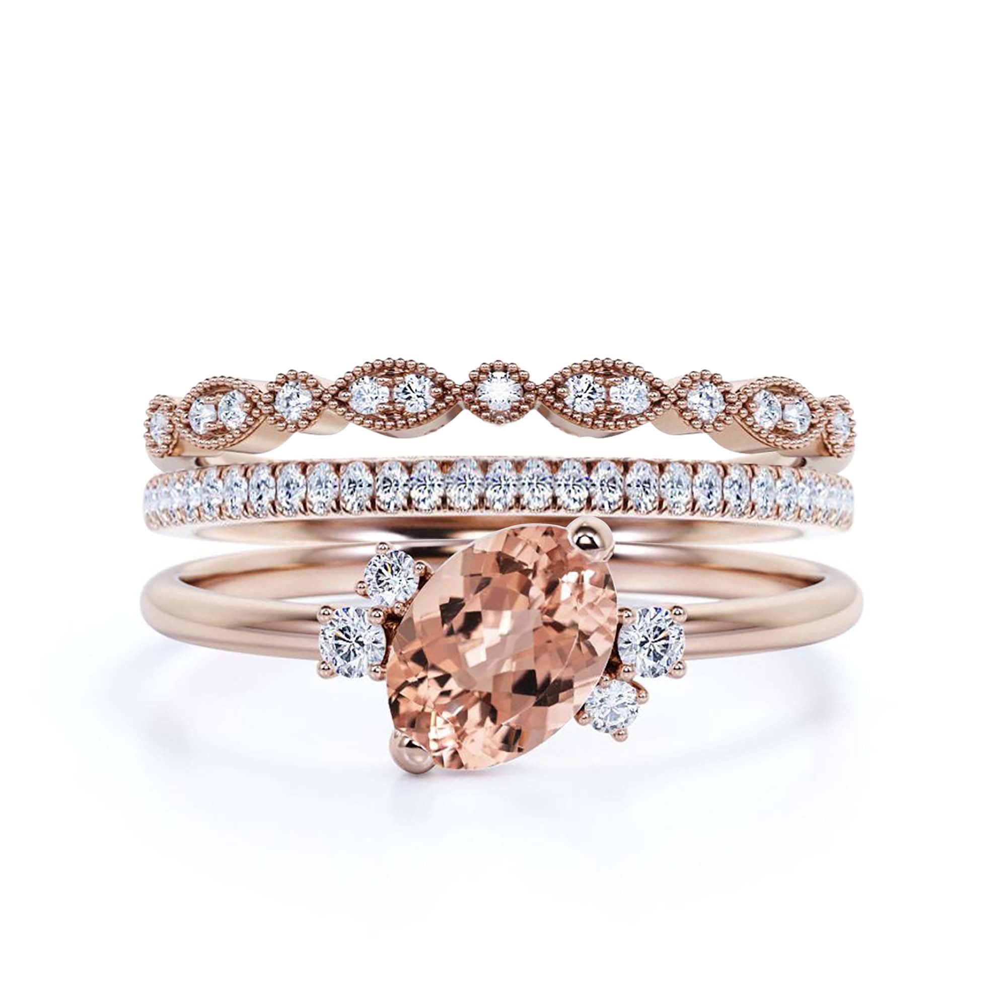 Dazzling Minimalist 2.50 Carat Oval Cut Morganite And Diamond ...