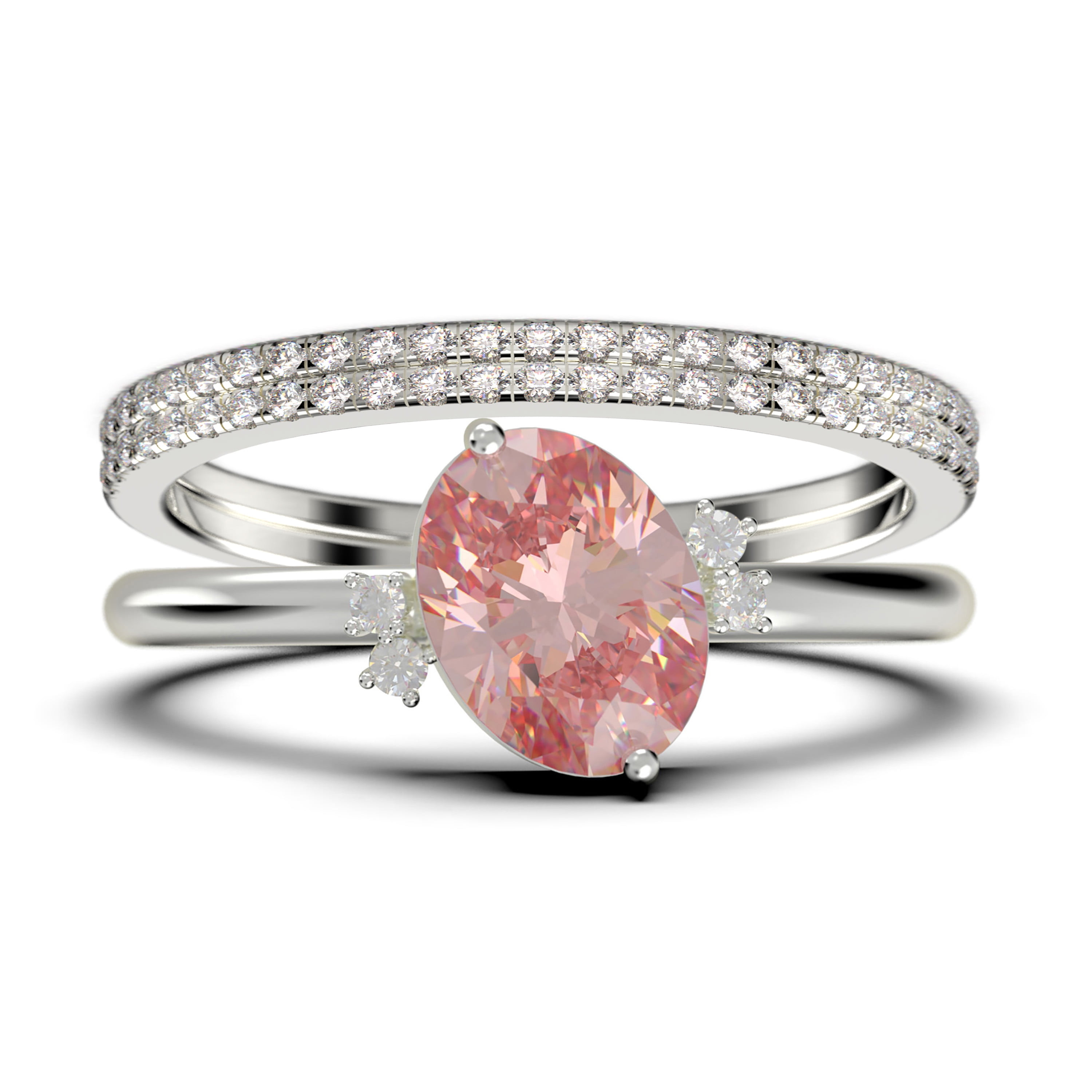 Dazzling Minimalist 2.50 Carat Oval Cut Morganite And Diamond Moissanite Engagement Ring ...