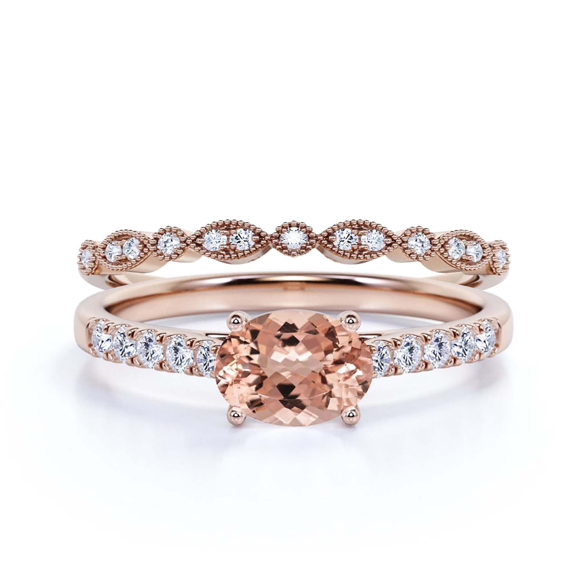 Dazzling Minimalist Art Deco 2.00 Carat Oval Cut Morganite And Diamond ...