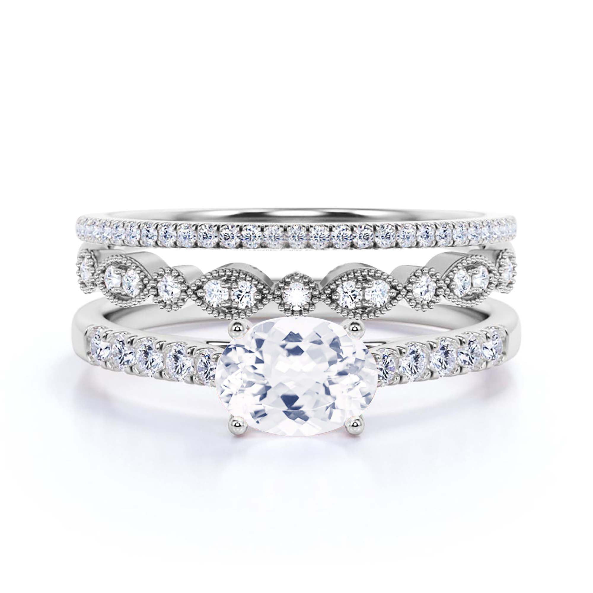 Dazzling Minimalist Art Deco 2.50 Carat Oval Cut Diamond Moissanite Unique Engagement Ring ...