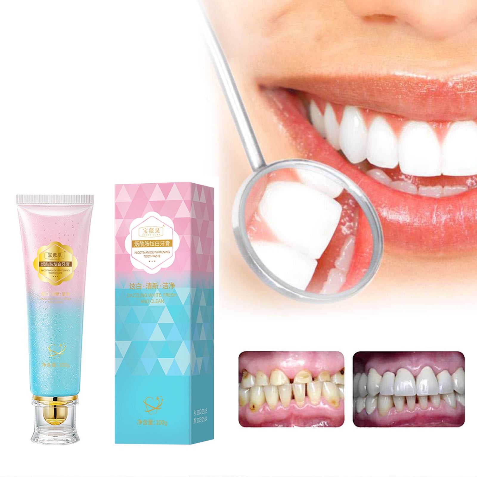 Dazzling White Toothpaste Fresh Breath Niacinamide Bad H Breat Remove ...