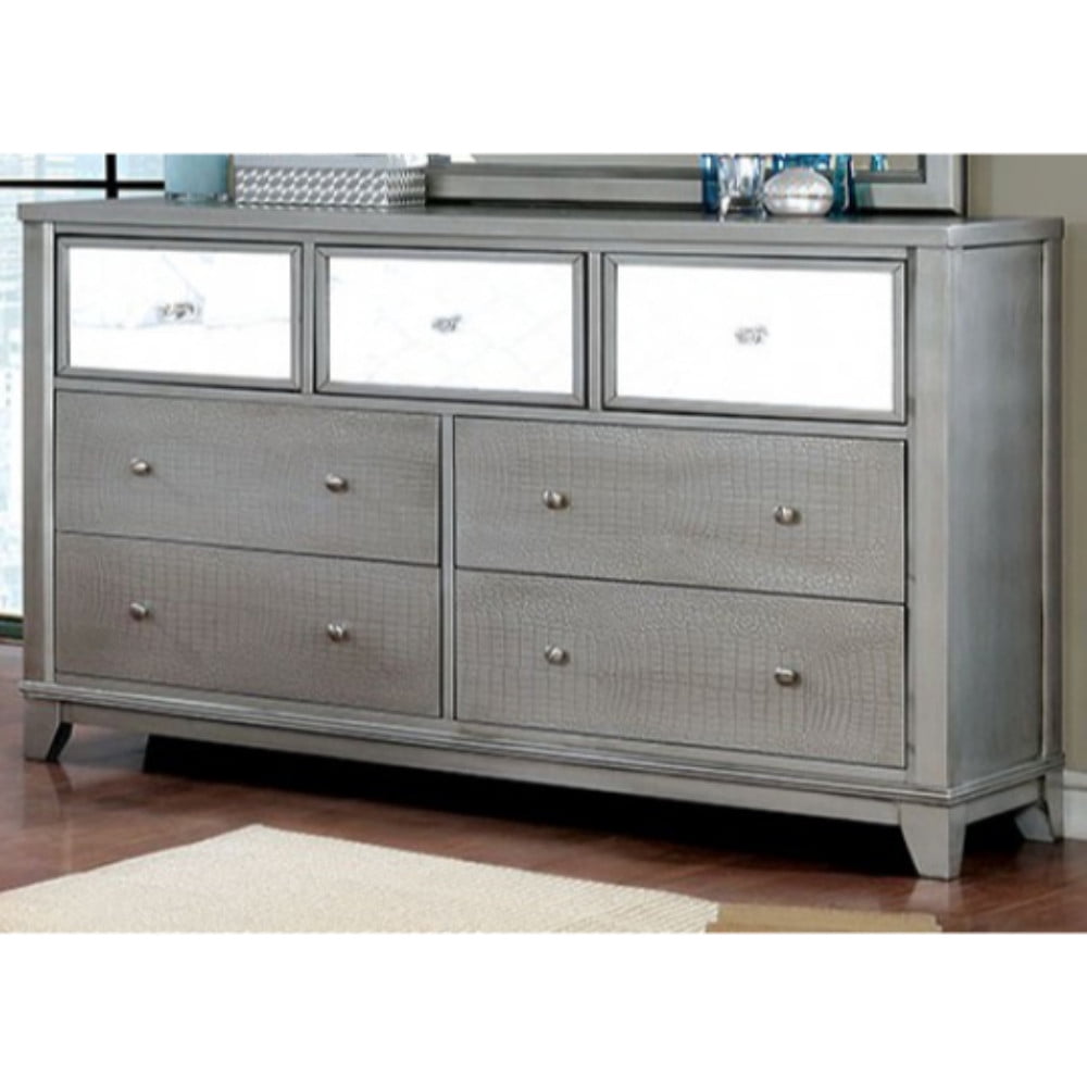 Dazzling Wooden Textured Dresser In Contemporary Style, Silver ...