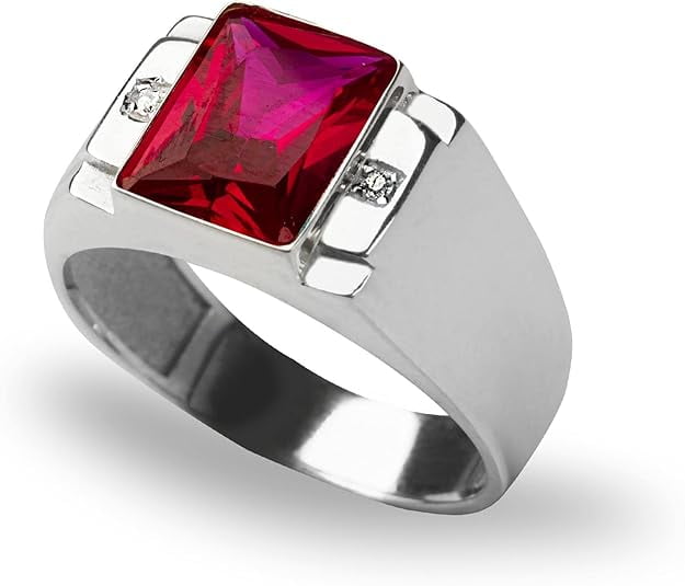 Dazzlingdaimonds Jewels 14K White Gold Plated 1.50 Ct Emerald Cut Red Ruby Wedding Engagement ...