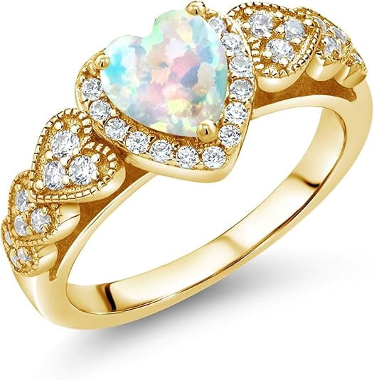 Dazzlingdaimonds Jewels Heart Opal And Diamond Halo Ring for Women 14K ...