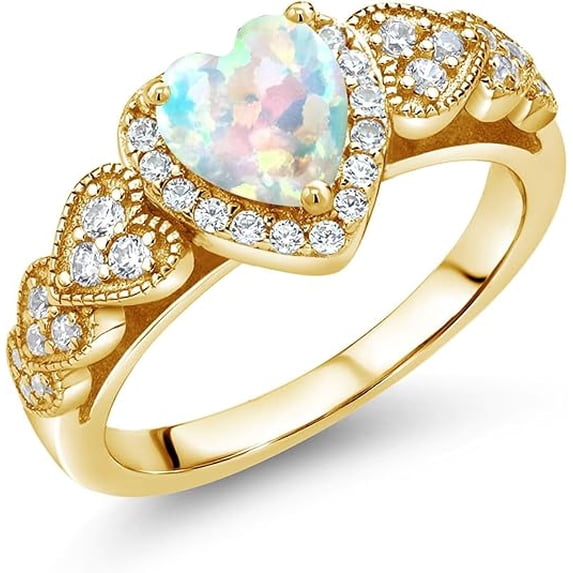 Dazzlingdaimonds Jewels Heart Opal And Diamond Halo Ring for Women 14K ...