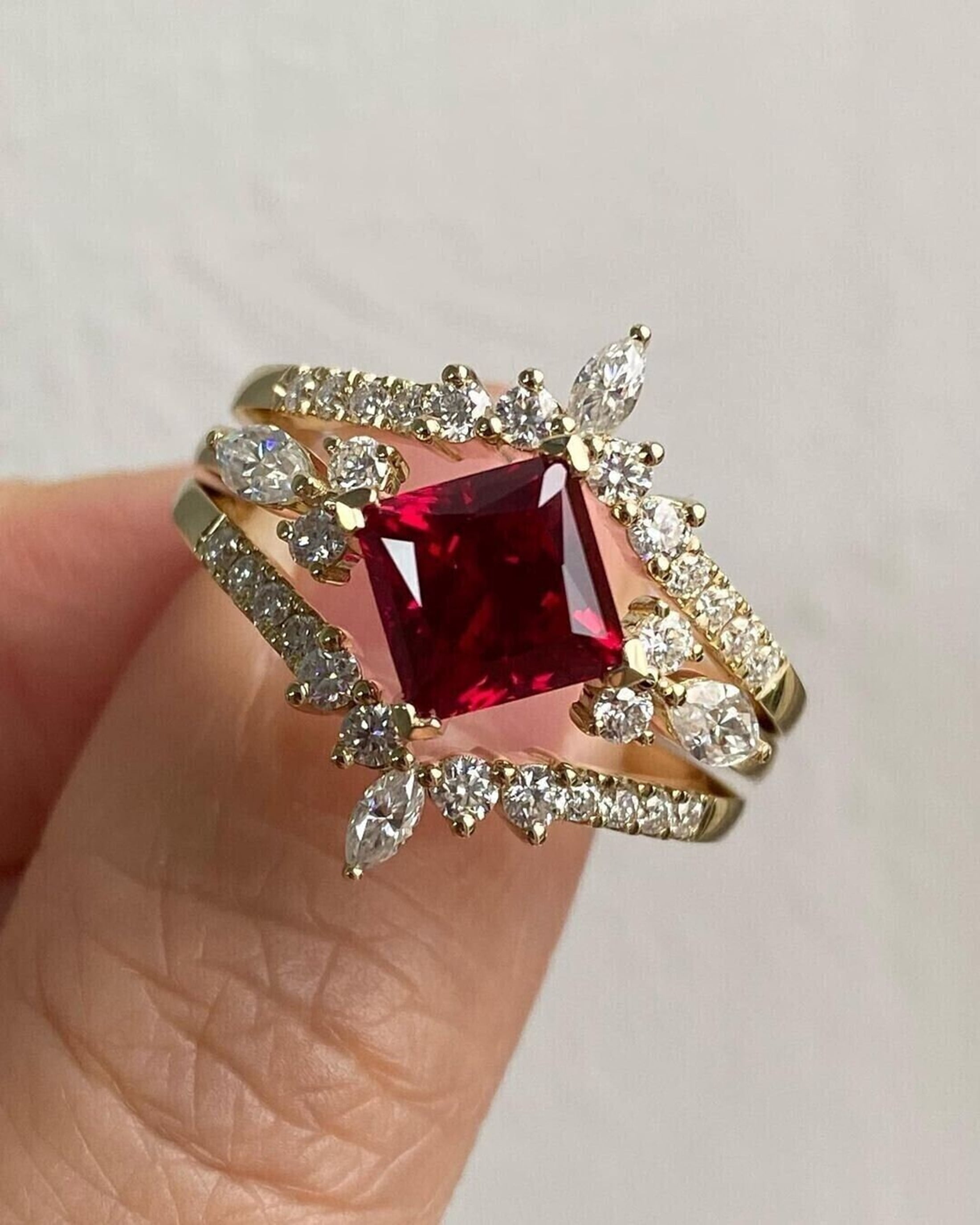 Dazzlingdiamonds - Trio Band Set Princess Cut 3.80 Carat Certified ...