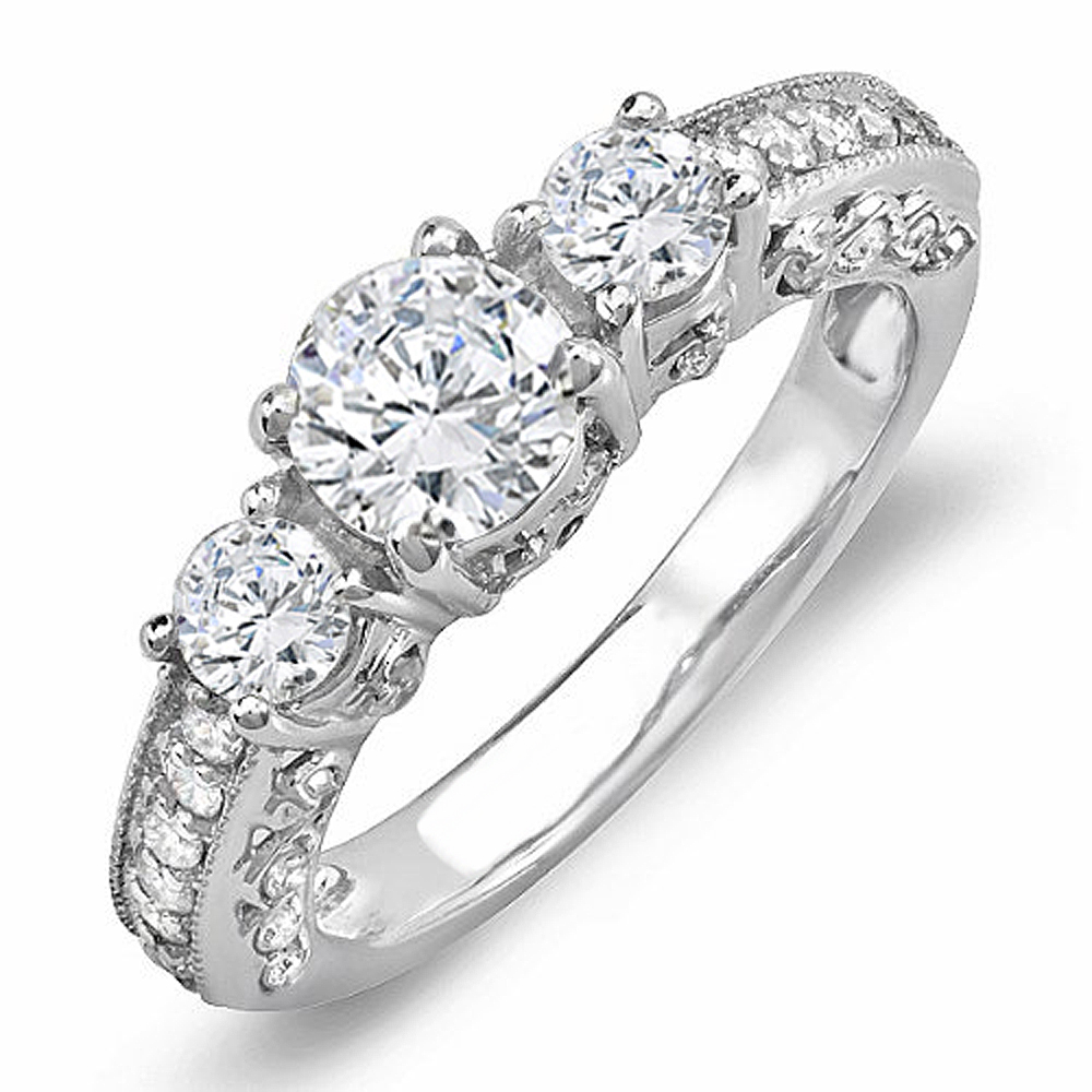 14K White Gold Ring Band Engagement Semi Mount Round (4 Prong) center ...