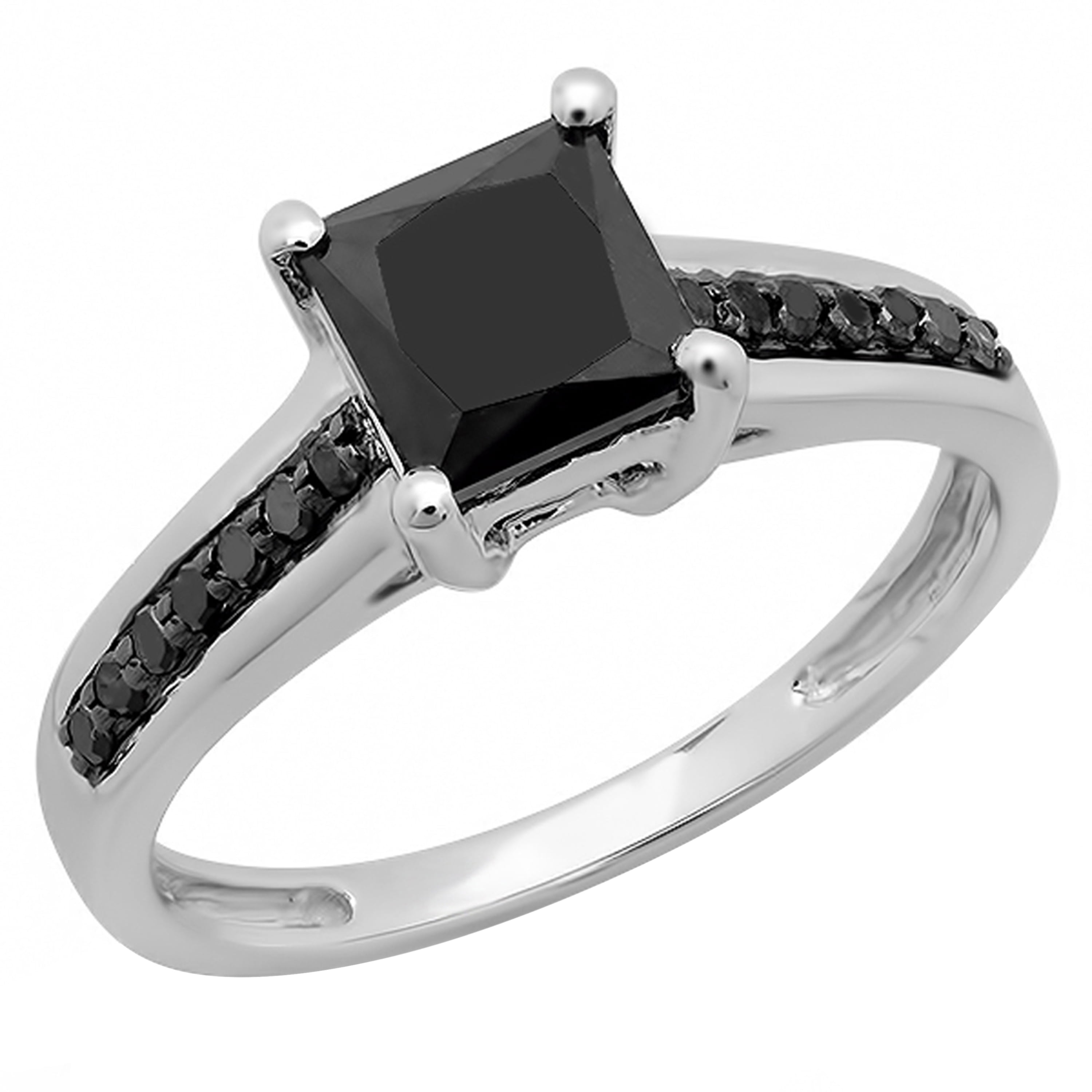 Dazzlingrock Collection 1.60 Carat (ctw) 14K Princess & Round Cut Black ...