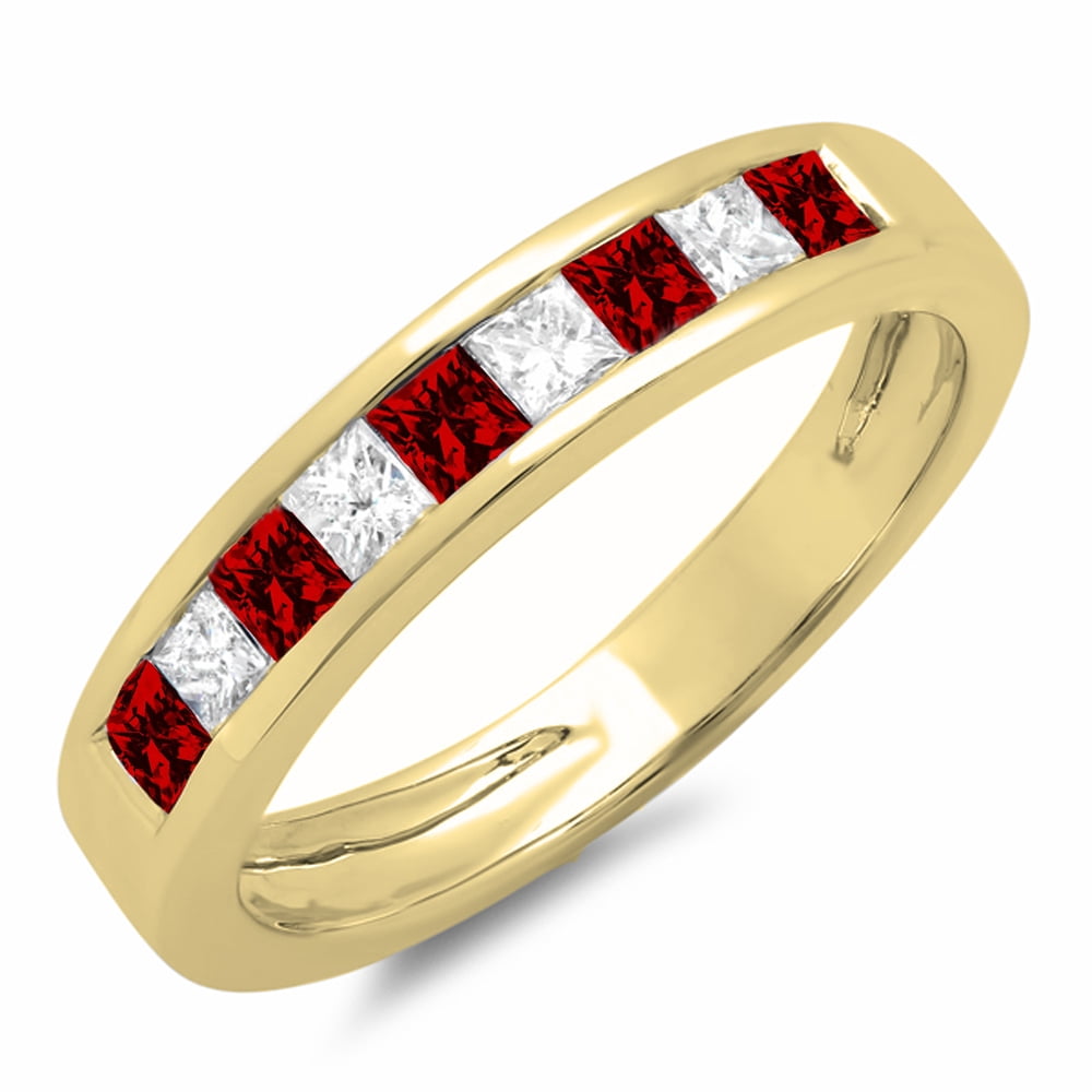 Dazzlingrock Collection 10K Princess Cut Garnet & White Diamond Ladies ...