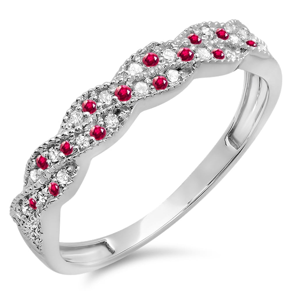 Dazzlingrock Collection 18K Round Ruby & White Diamond Ladies ...
