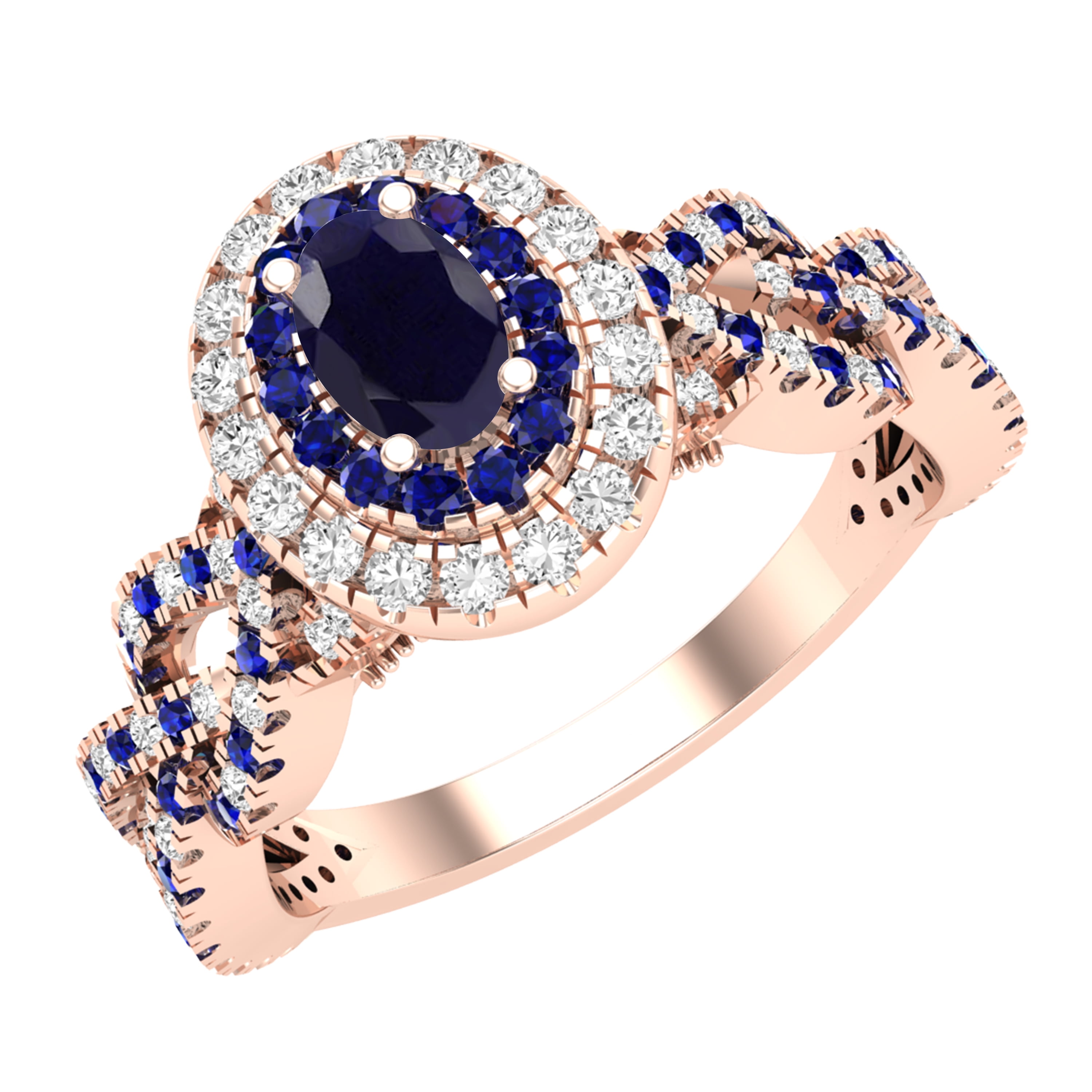 Dazzlingrock Collection 6X4mm Oval Blue Sapphire with Round Blue ...