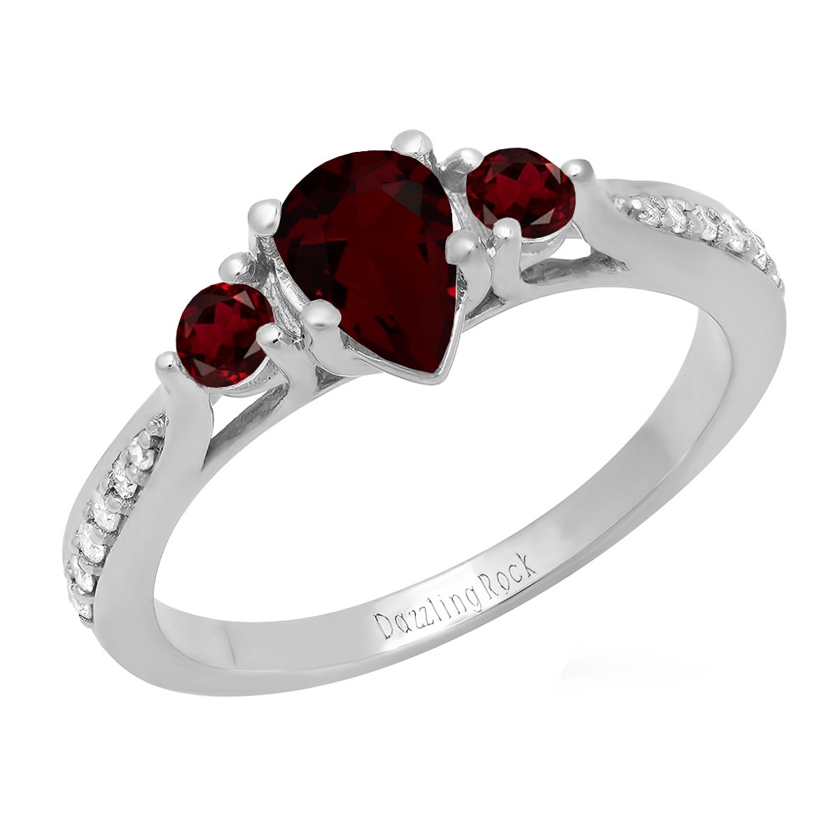 Dazzlingrock Collection 7X5MM Pear Garnet & Round White Diamond 3 Stone ...