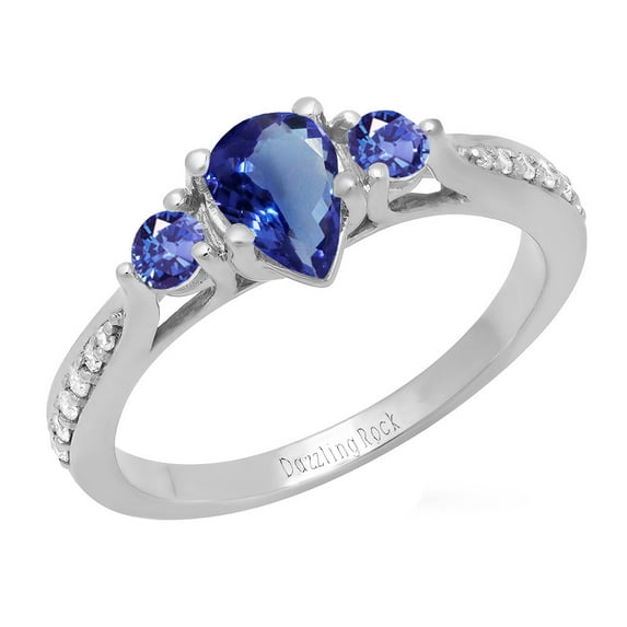 Dazzlingrock Collection 7X5MM Pear Tanzanite & Round White Diamond 3 ...