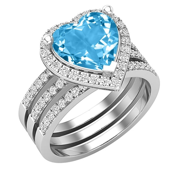 Dazzlingrock Collection 9mm Heart Shaped Center Blue Topaz with Round ...