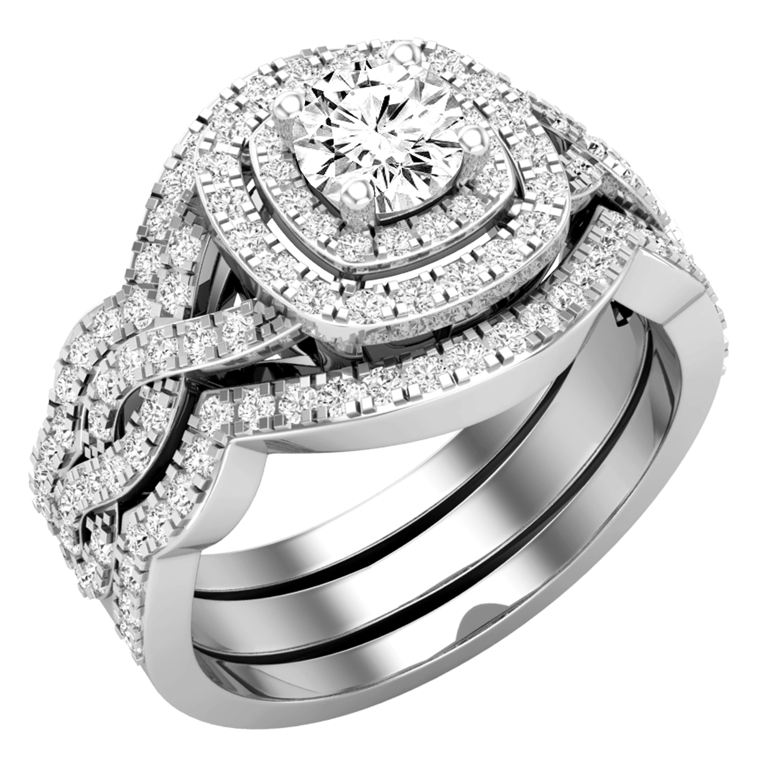 Dazzlingrock Collection Round White Diamond Halo Engagement Ring Set ...