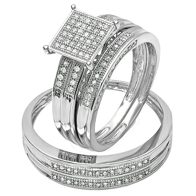 Dazzlingrock Collection Round White Diamond Square Head Engagement Trio ...